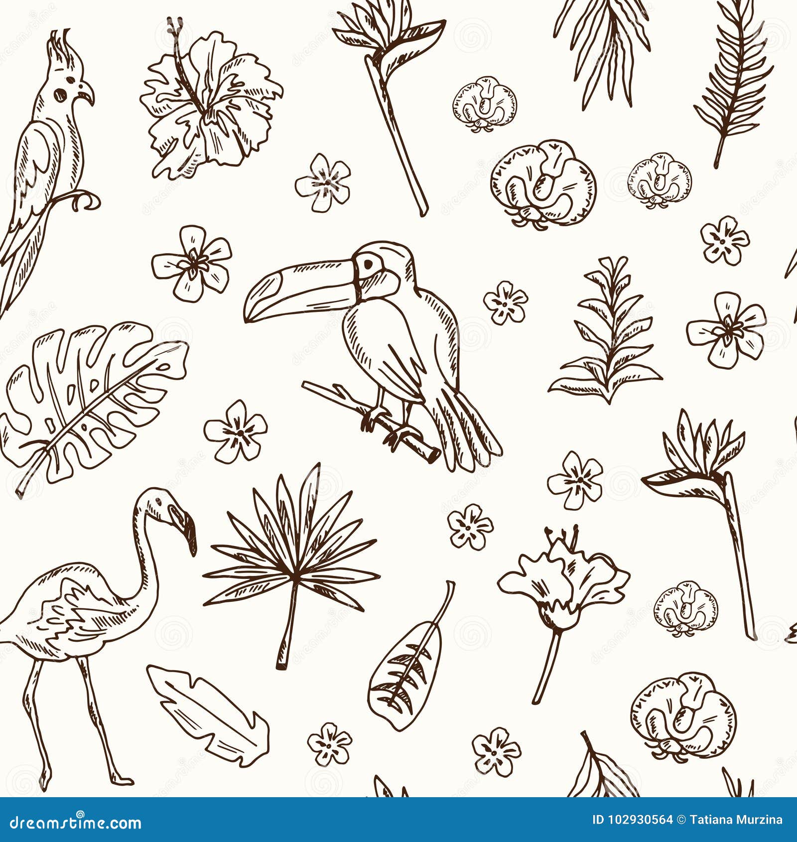 Hand Drawn Doodle Tropics Seamless Pattern Stock Vector - Illustration ...