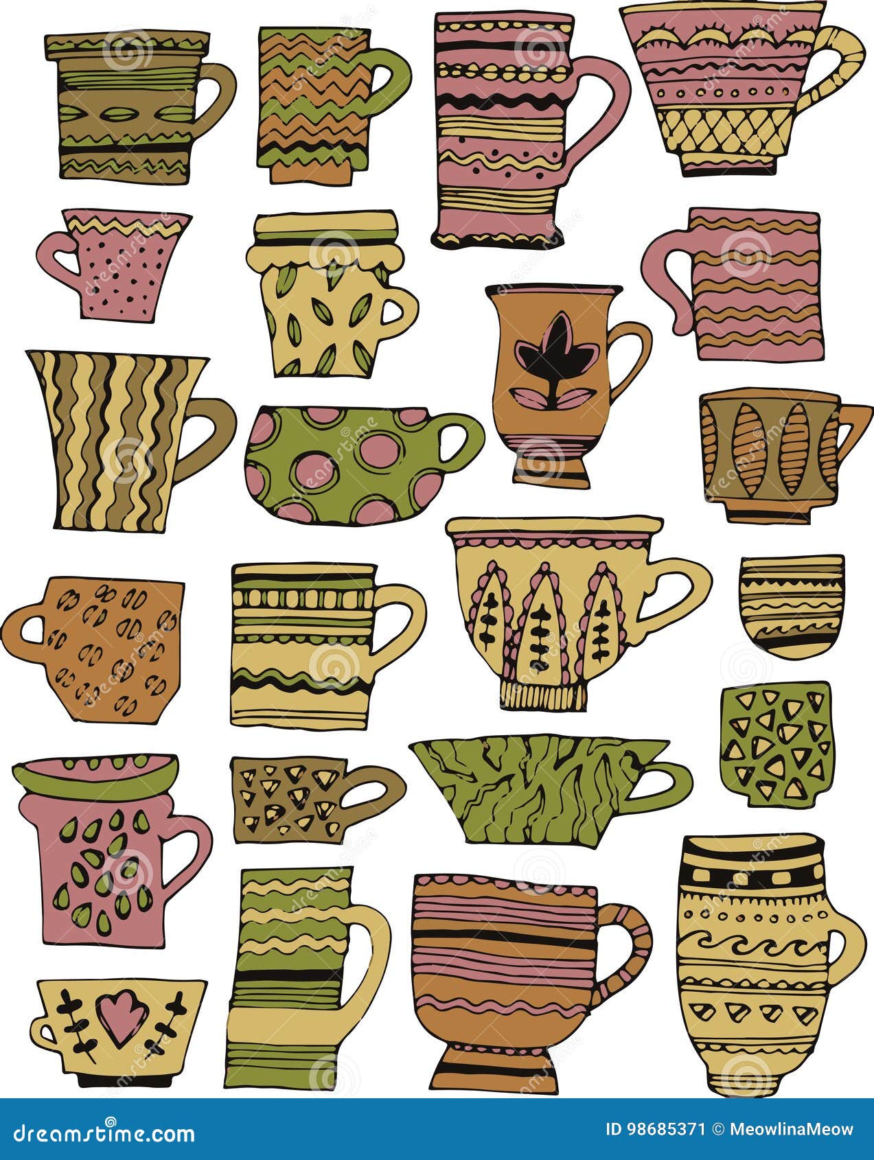 Hand Drawn Doodle Vector Cups Stock Vector - Illustration of cafe, cute ...
