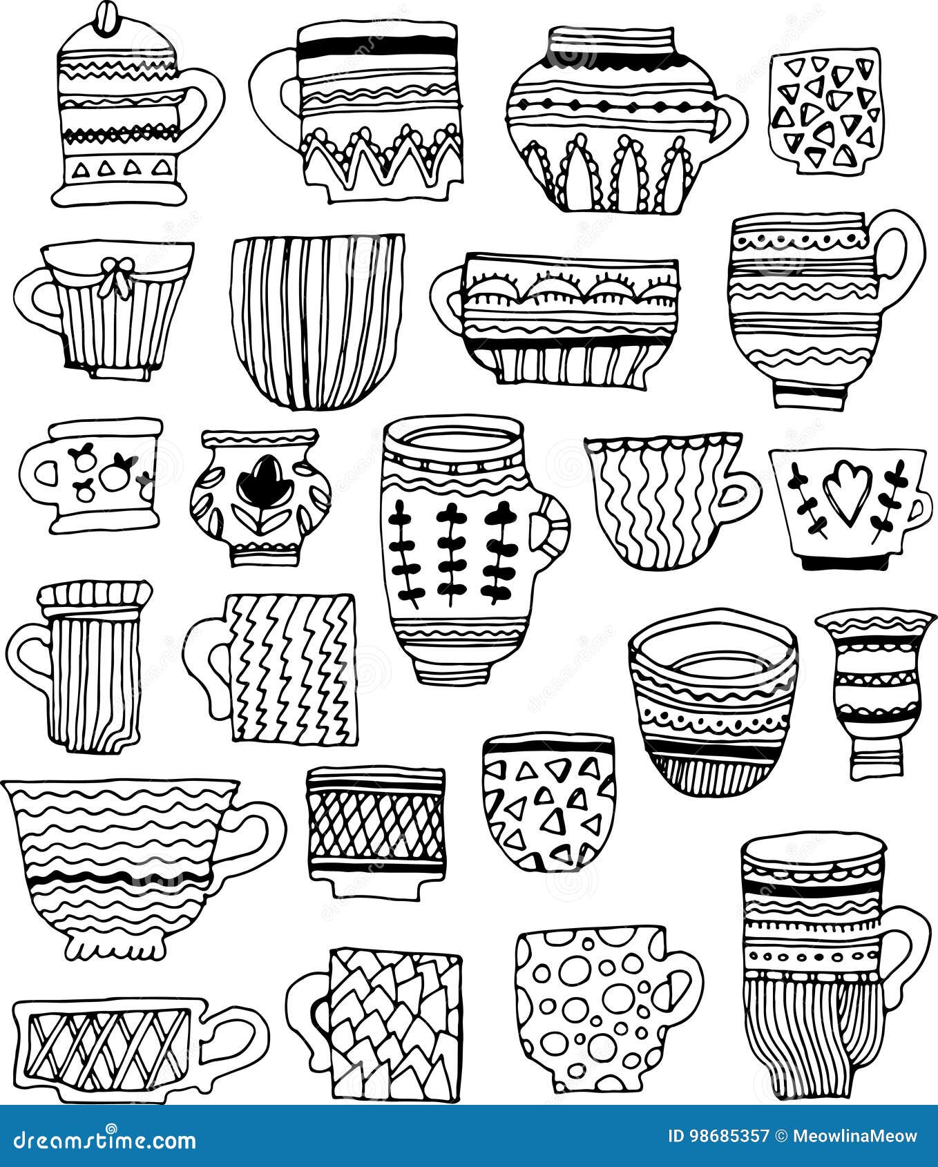 Hand Drawn Doodle Vector Cups Stock Vector - Illustration of kitchen ...