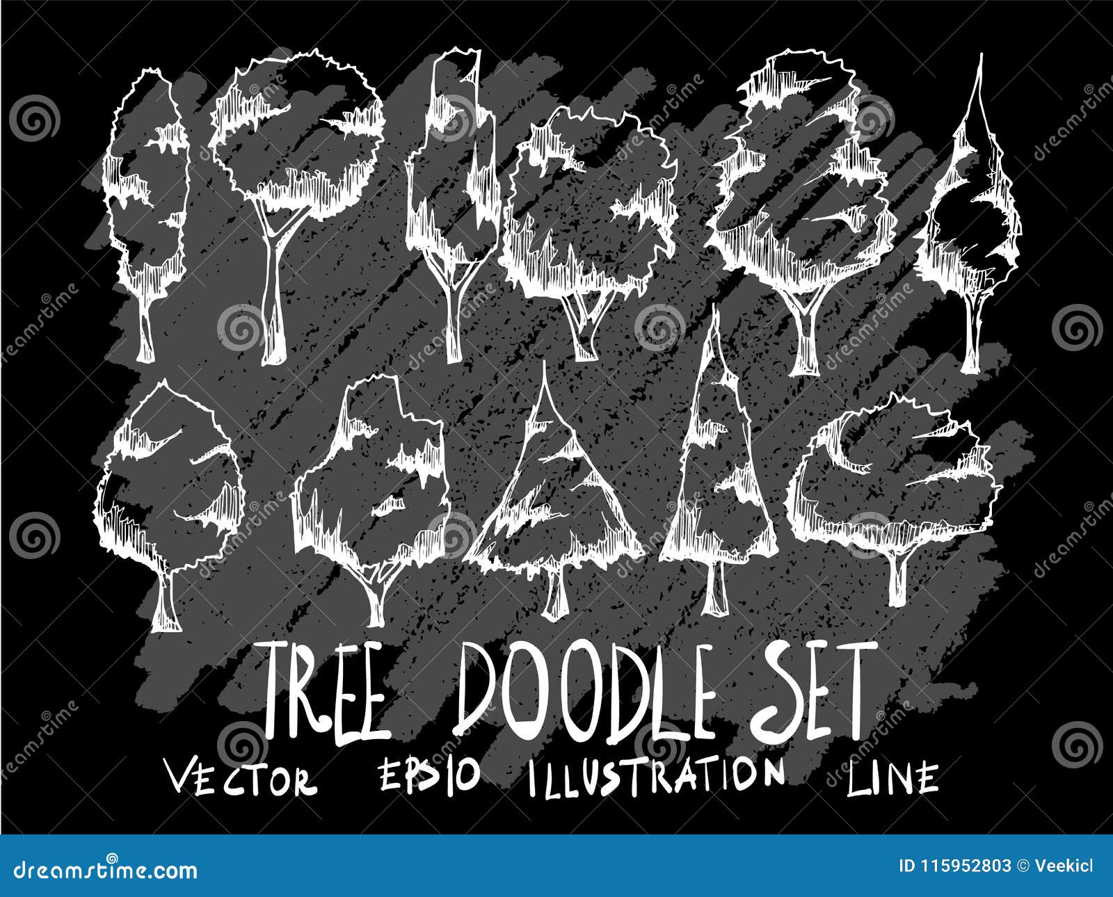 Hand Drawn Doodle Vector Illustration Line Tree Set on Chalkboard Eps10 ...