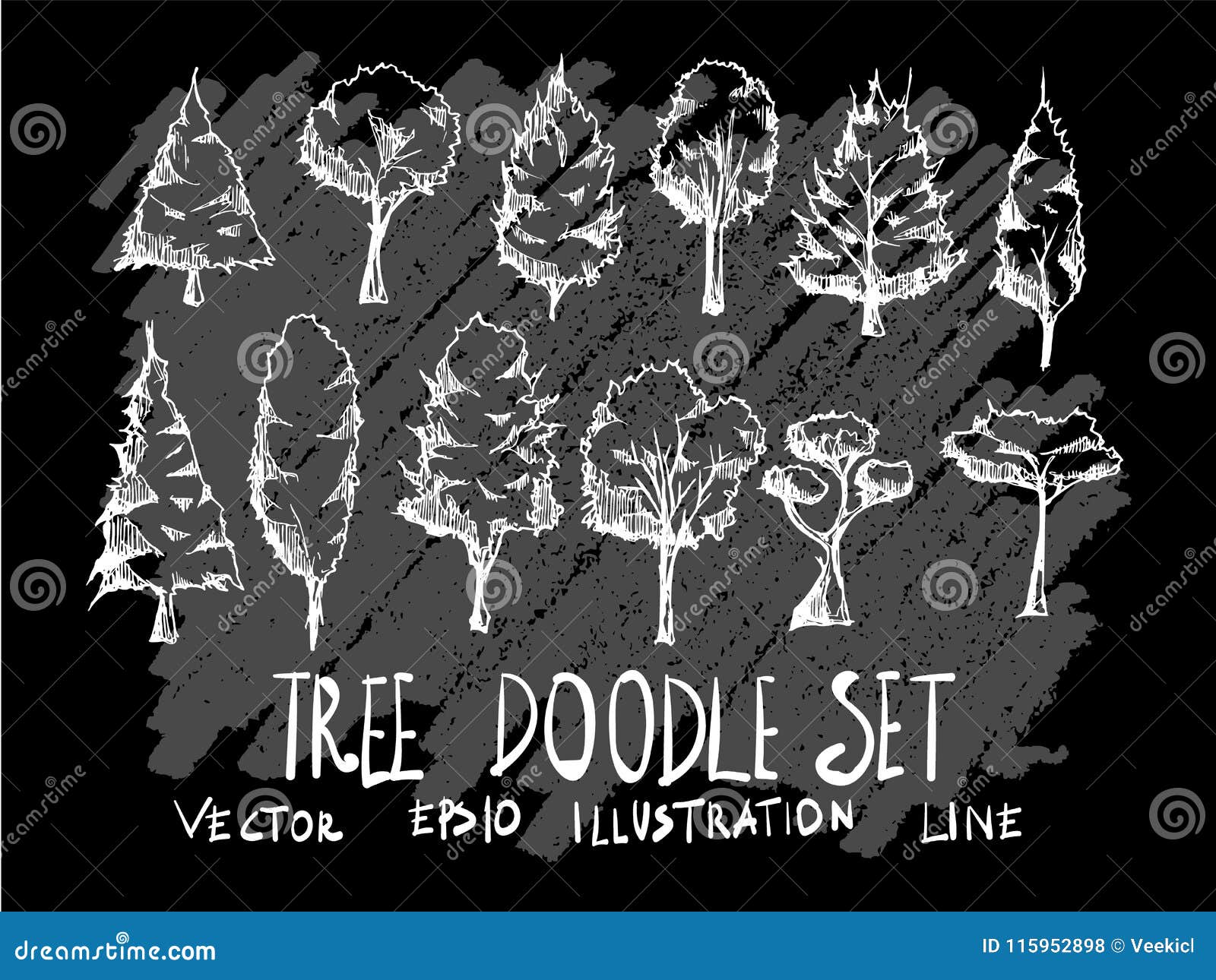Hand Drawn Doodle Vector Illustration Line Tree Set on Chalkboard Eps10 ...