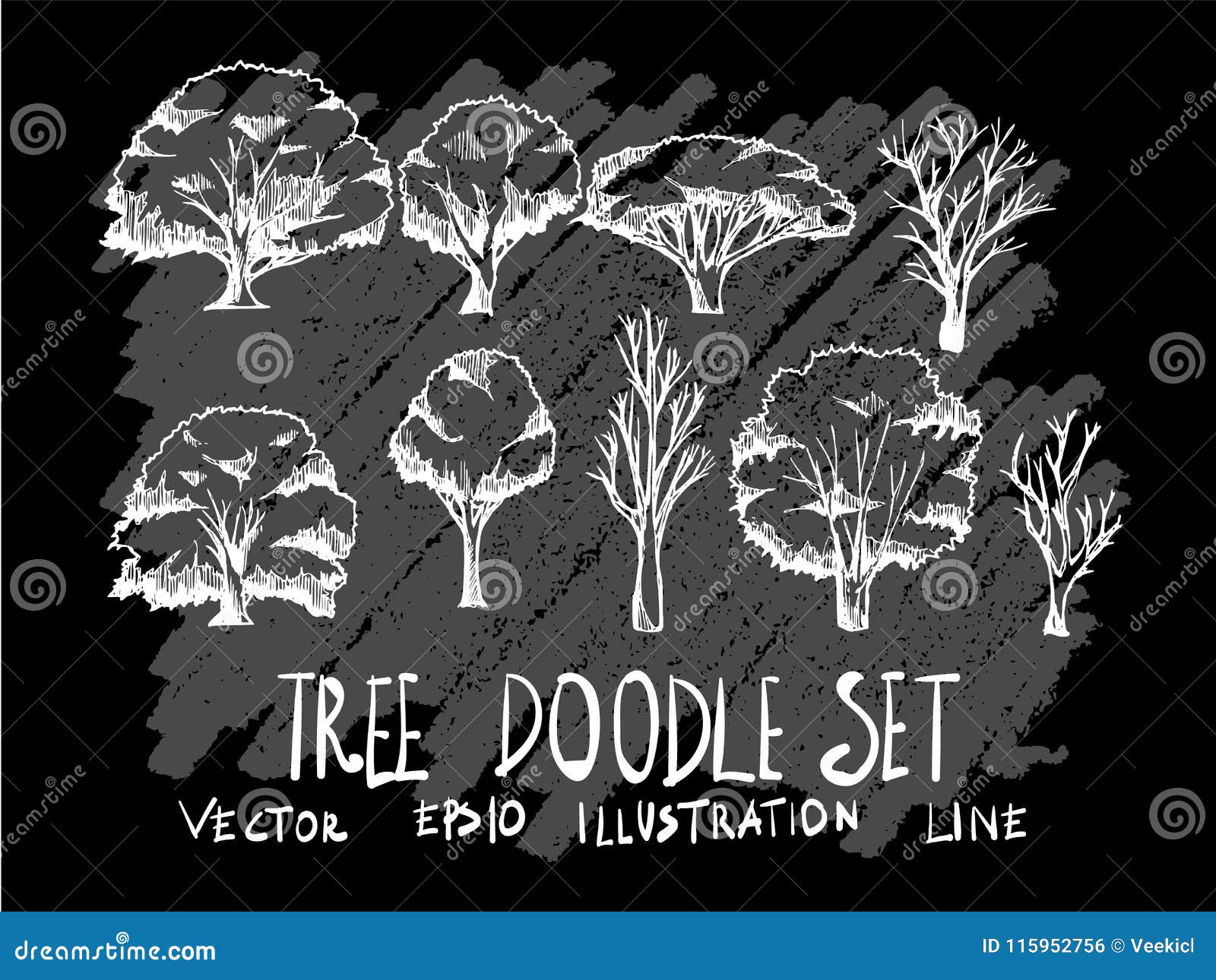 Hand Drawn Doodle Vector Illustration Line Tree Set on Chalkboard Eps10 ...