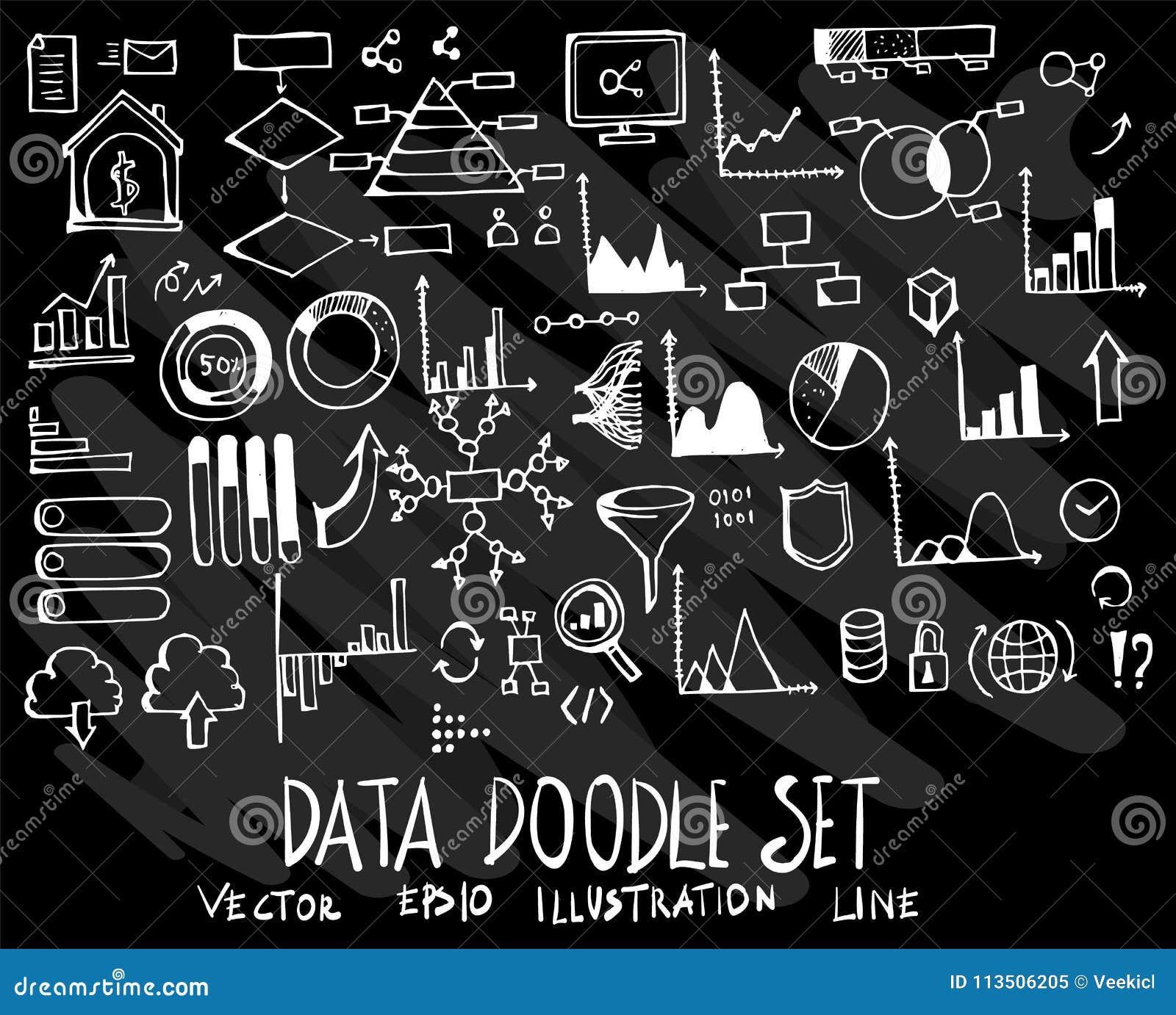 Hand Drawn Doodle Vector Line Data Element Icon Set on Chalkboard Eps10 ...