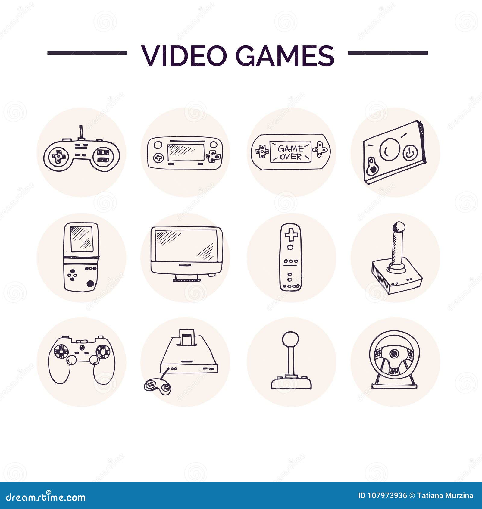 Hand Drawn Doodle Video Games Set. Stock Vector - Illustration of ...