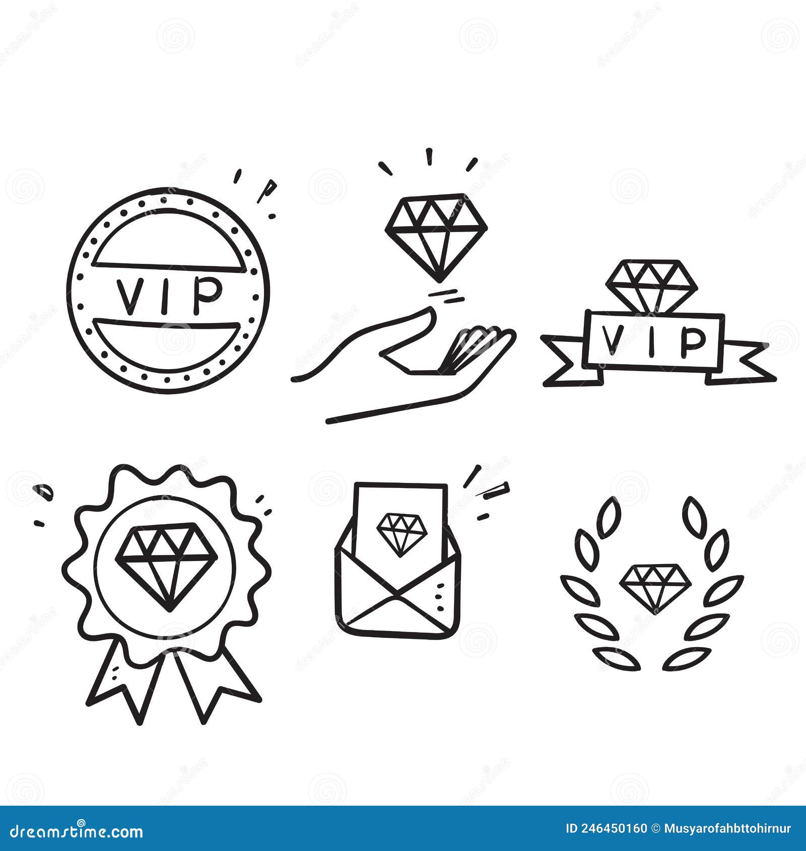 Hand Drawn Doodle VIP Vector Line Icons Set Illustration Icon Stock ...