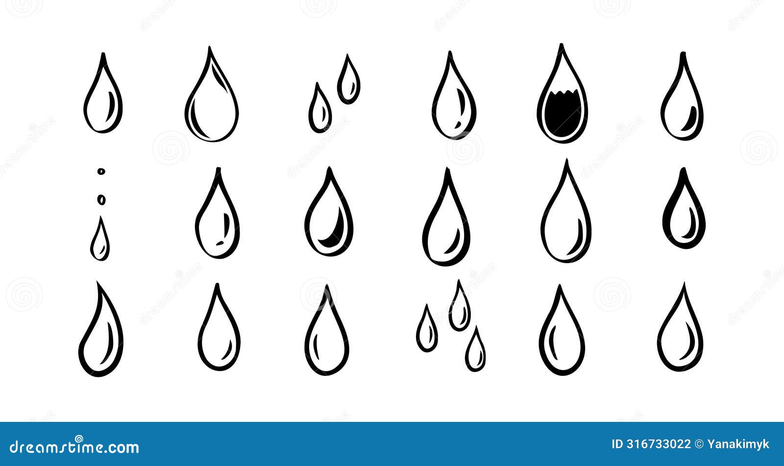 Hand Drawn Doodle Water Drop. Water Drops Icons Stock Vector ...