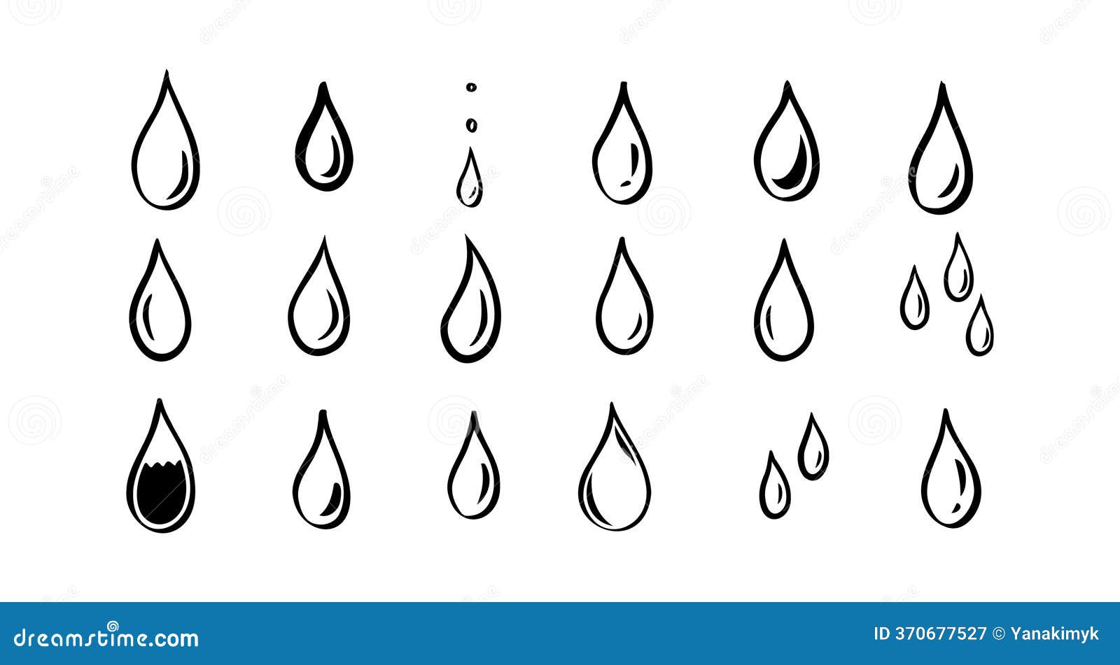 Doodle Water Splash In Vintage Style Set. Hand Drawn Lack Vector Ketch ...