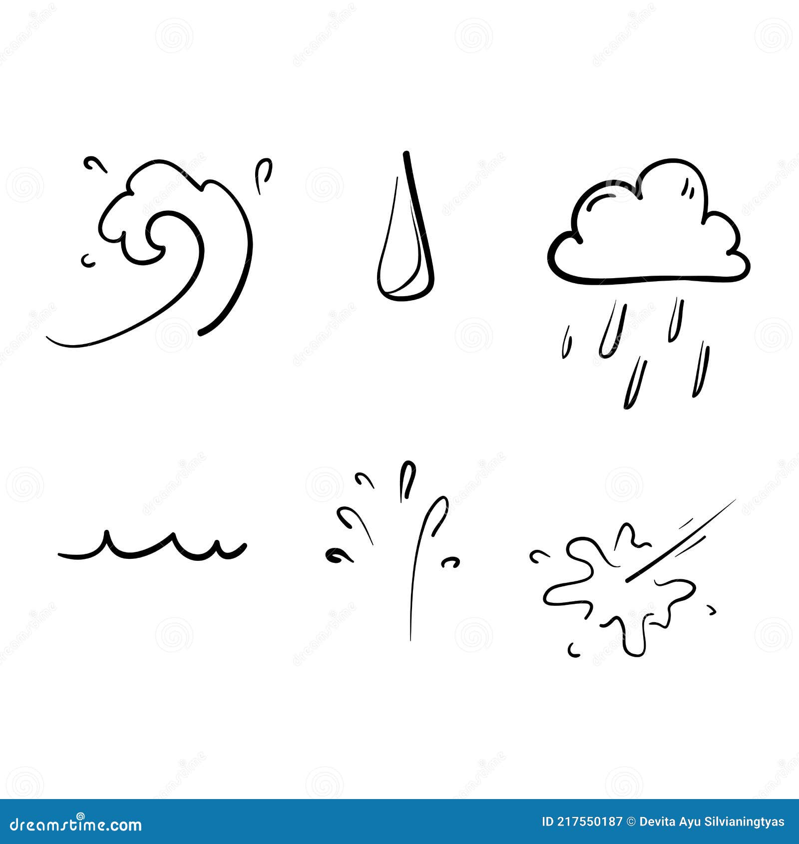 Hand Drawn Doodle Water Splash Illustration Vector Isolated Stock ...