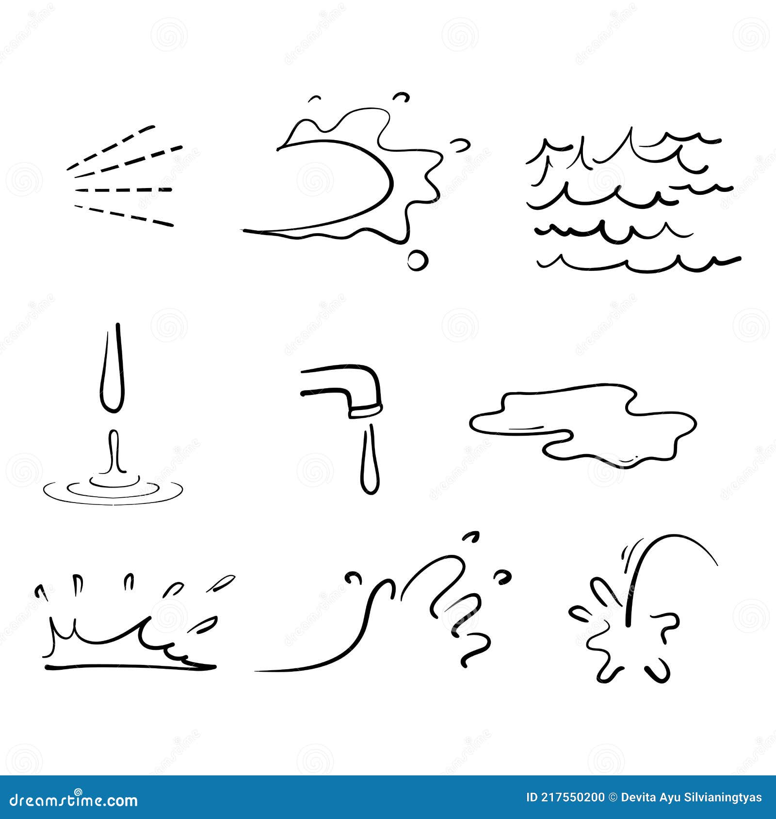 Hand Drawn Doodle Water Splash Illustration Vector Isolated Stock ...