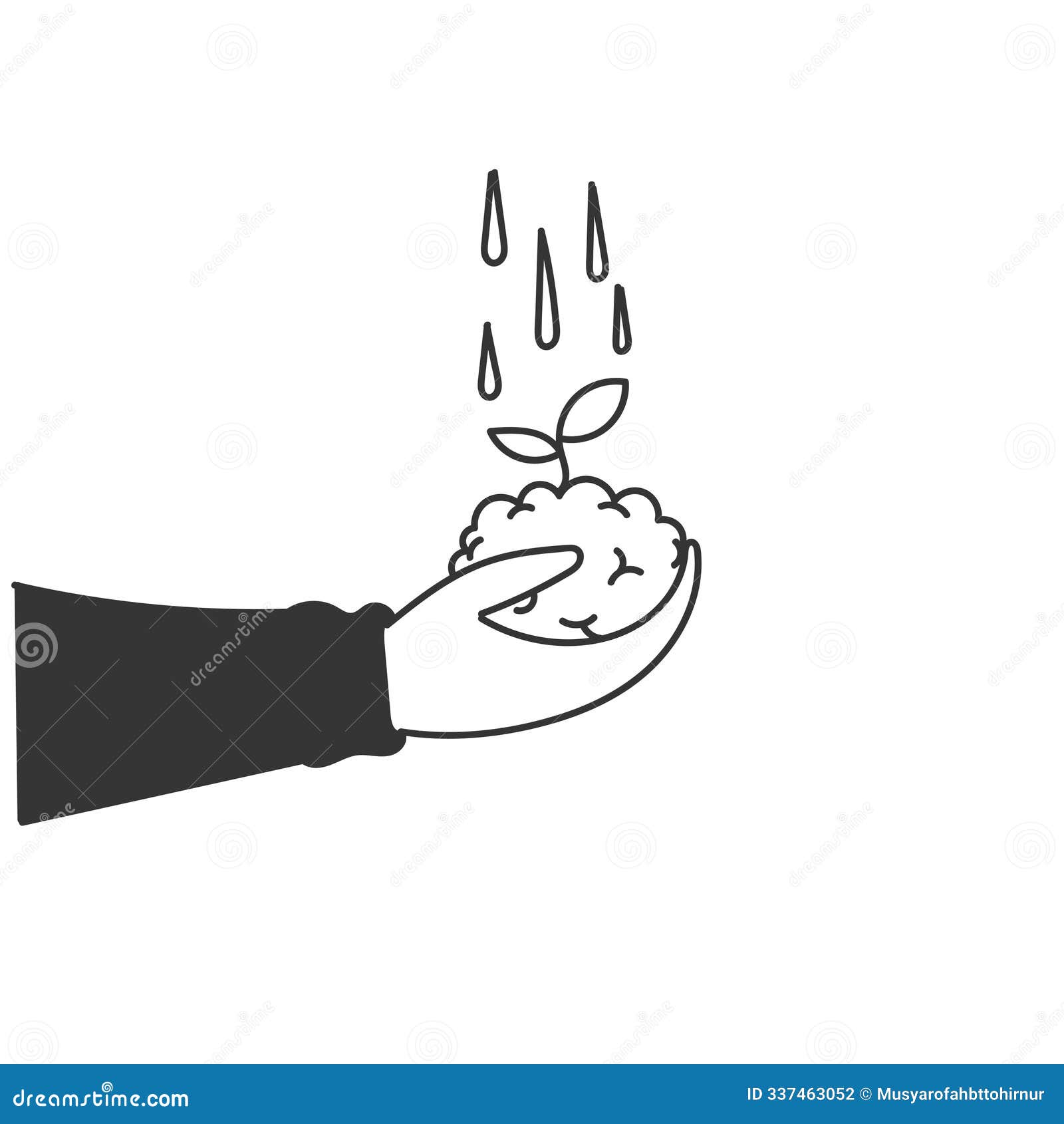 Hand Drawn Doodle Watering The Human Brain That Grows Plants Vector ...