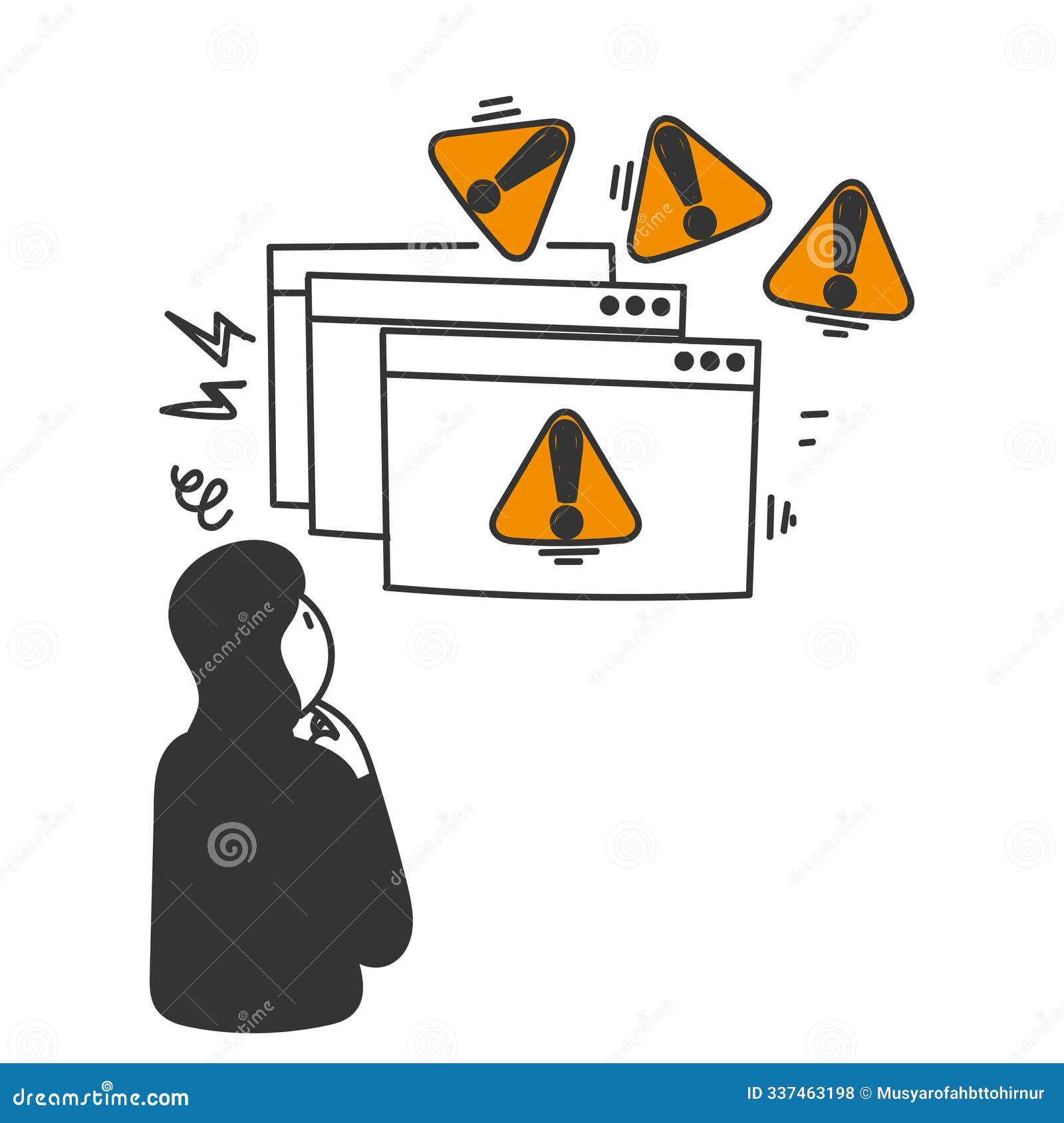 Hand Drawn Doodle Website Warning with Exclamation Mark Sign Stock ...