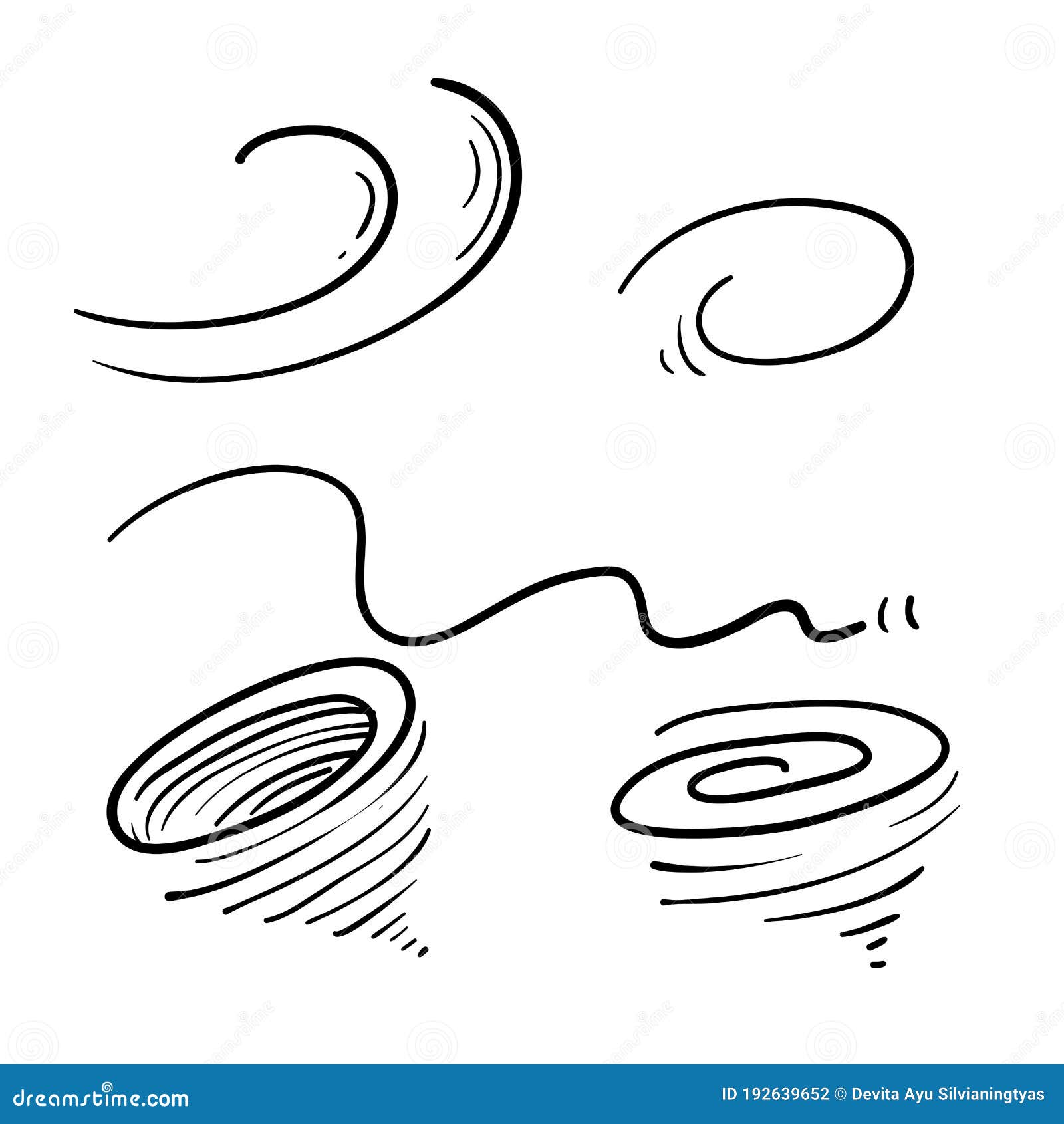 Doodle Wind Lines. Air Sketch. Cartoon Hand Drawn Windmill. Vector Wave ...