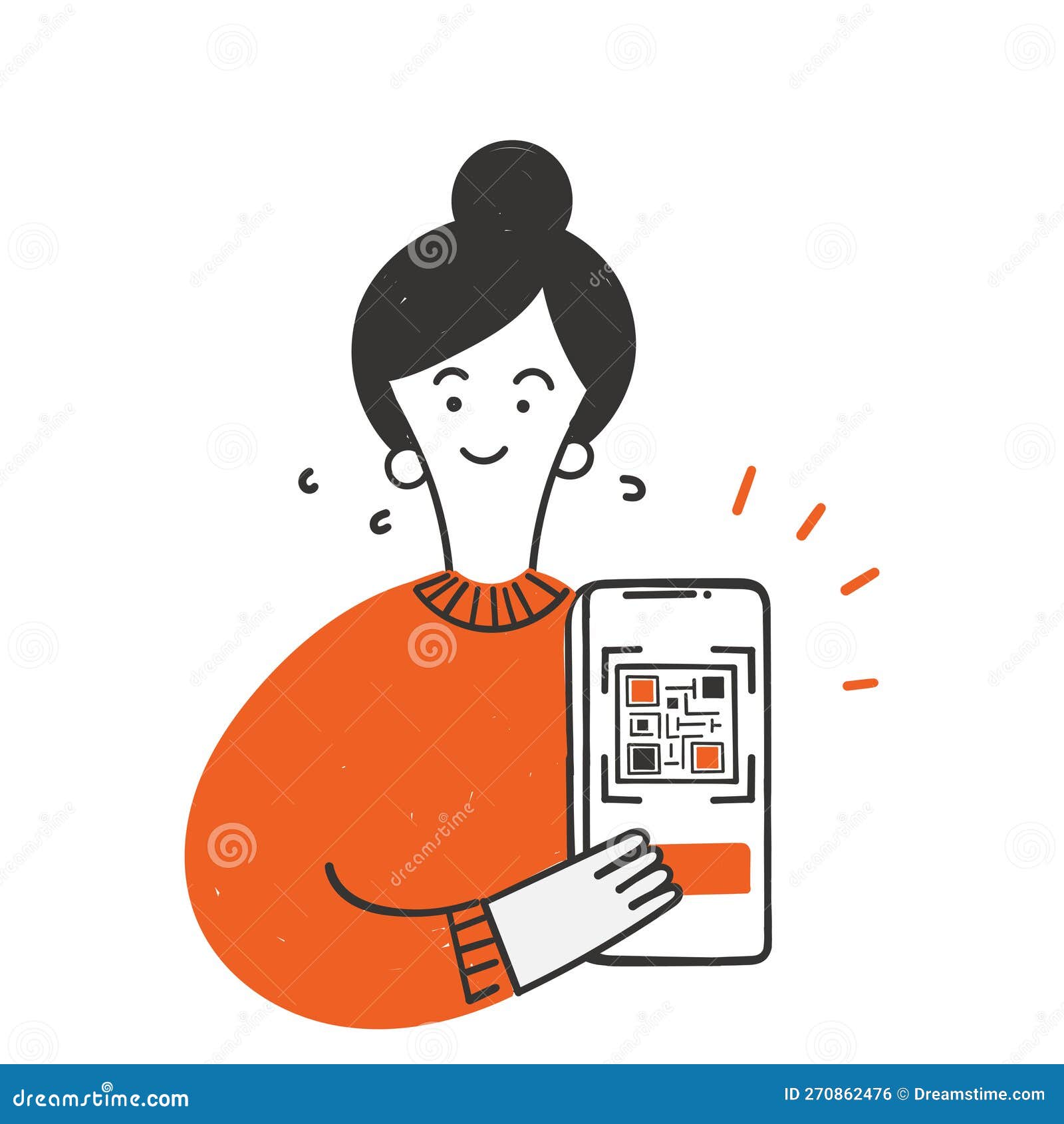 Hand Drawn Doodle Woman Holding Phone with Qr Code Illustration Vector Stock Vector ...