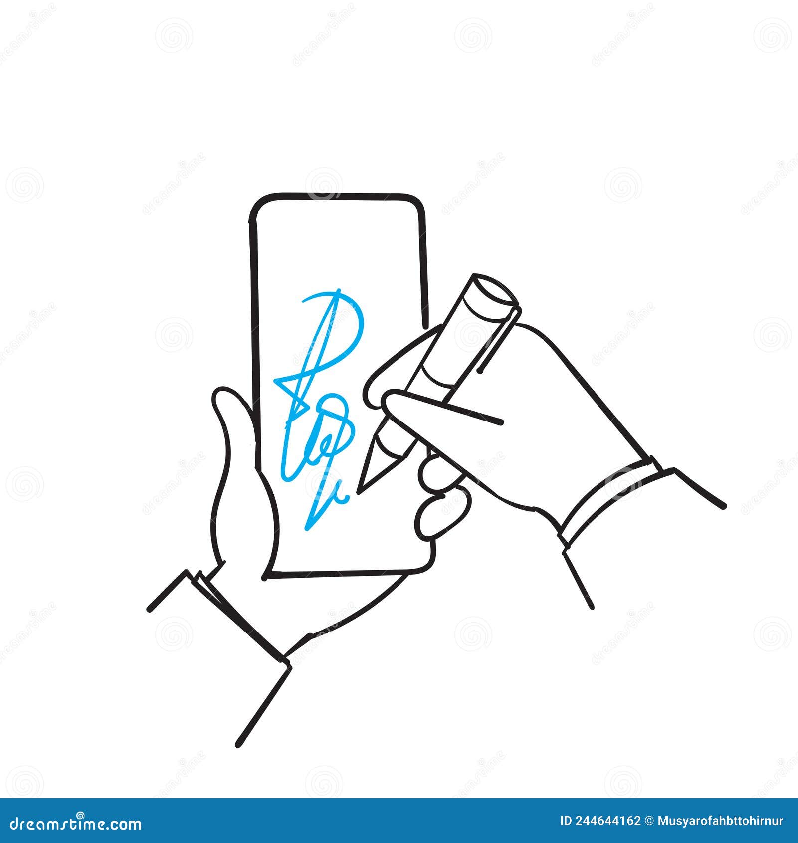 Hand Drawn Doodle Write Signature on Mobile Illustration Symbol for ...