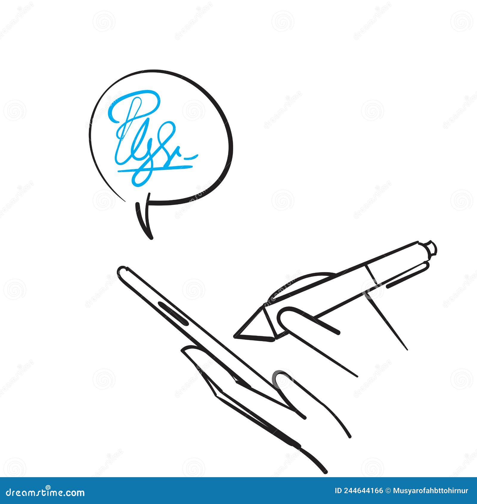 Hand Drawn Doodle Write Signature on Mobile Illustration Symbol for ...