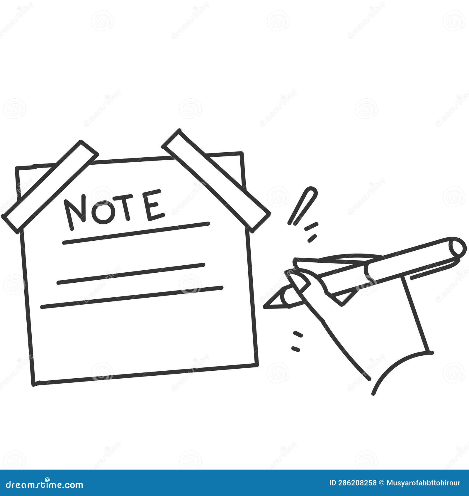 Hand Drawn Doodle Hand Writing on Memo Paper Note Illustration Vector ...