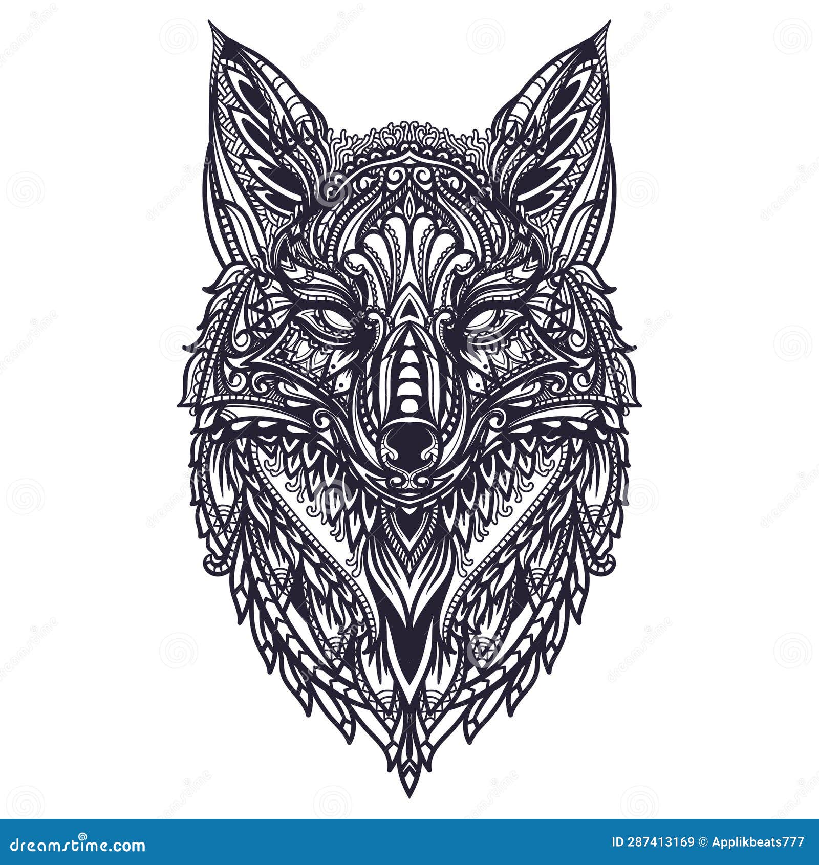 Hand Drawn Doodle Zentangle Fox Illustration Stock Vector ...