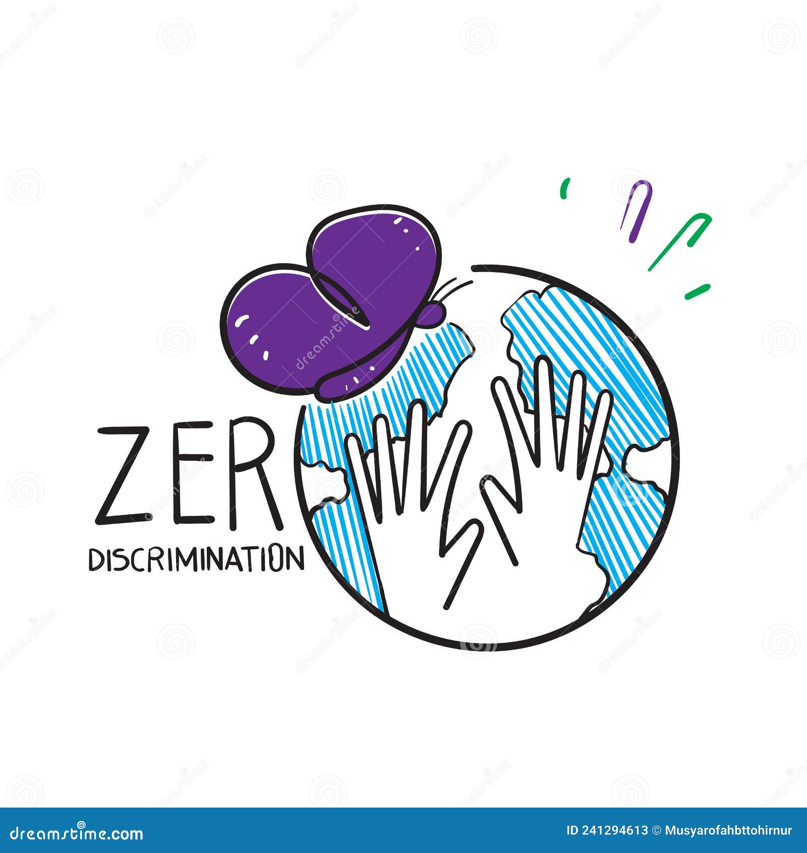Hand Drawn Doodle Zero Discrimination Day Symbol Illustration Vector ...