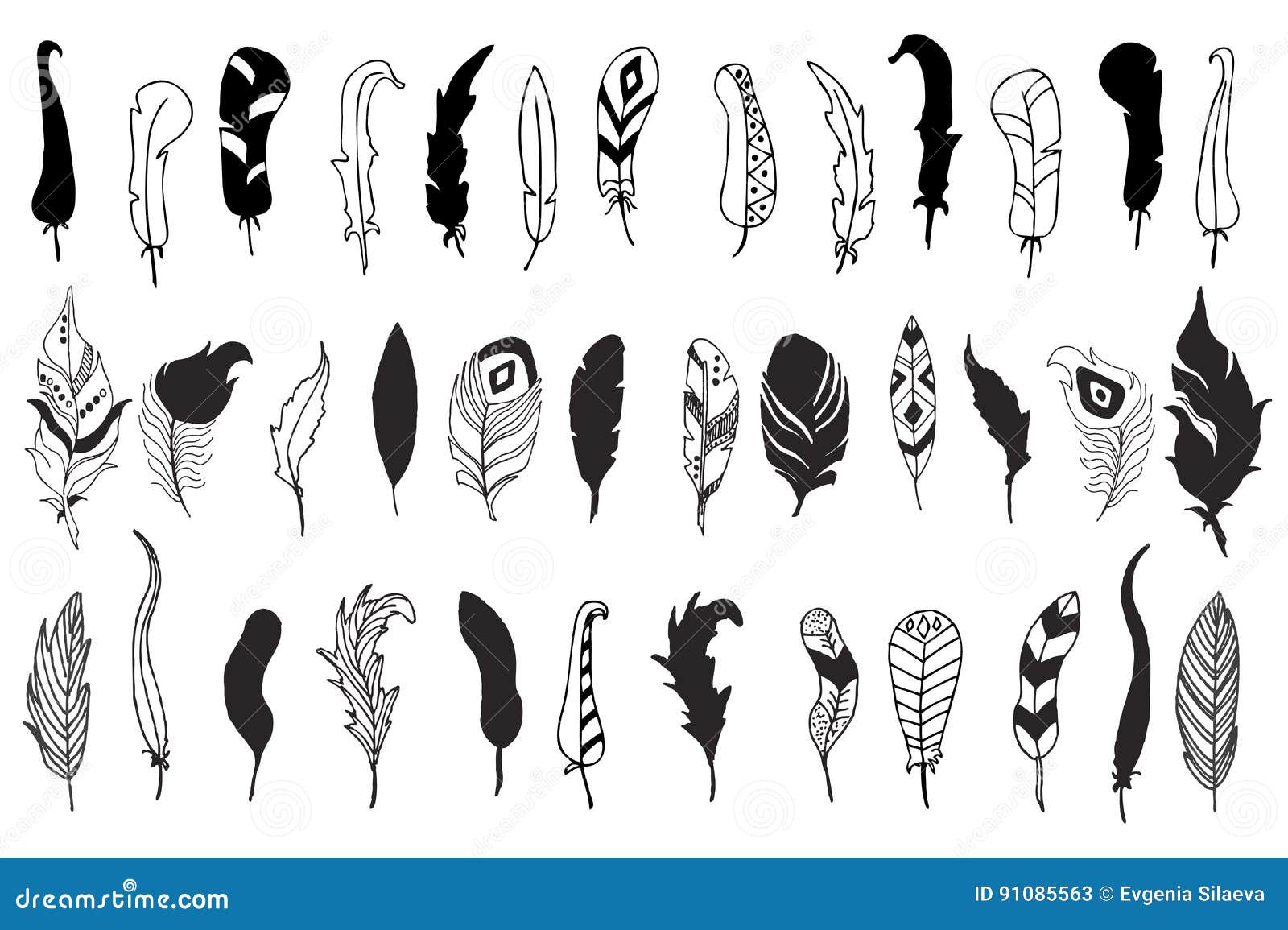 Hand Drawn Doodles Feathers Stock Vector - Illustration of ornamental ...
