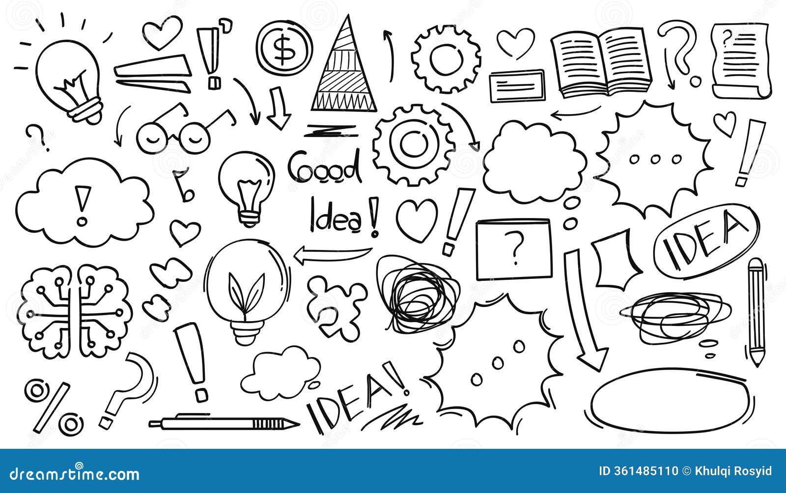 Hand Drawn Doodles about Ideas Thinking and Knowledge and Business ...