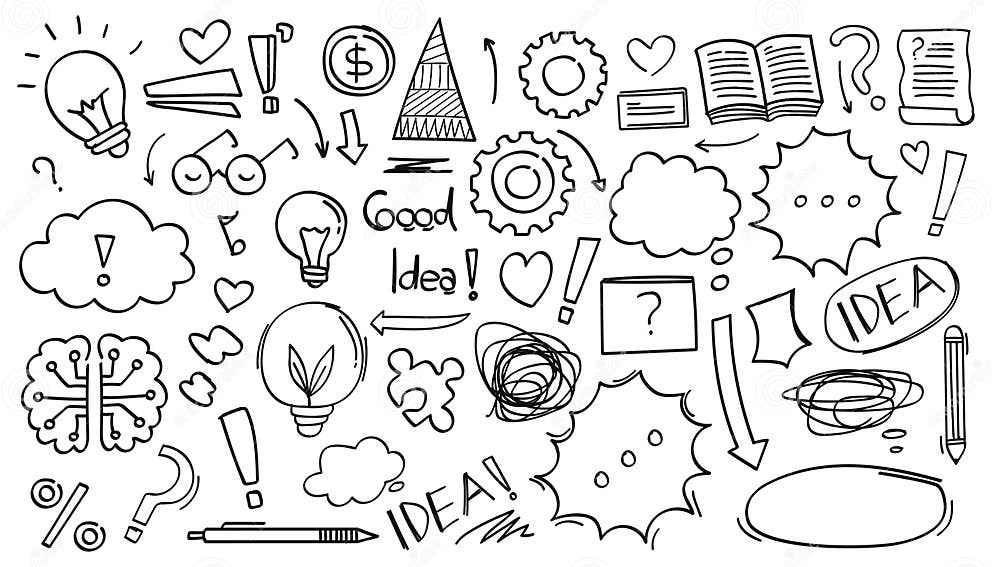 Hand Drawn Doodles about Ideas Thinking and Knowledge and Business ...