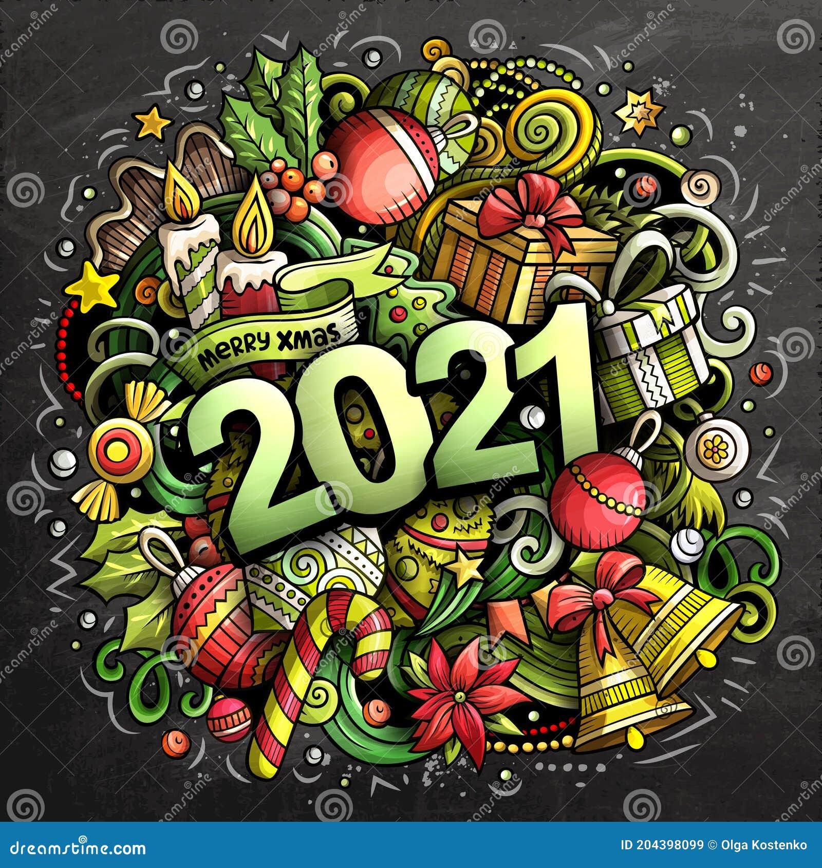 2021 Hand Drawn Doodles Illustration. Stock Illustration - Illustration ...