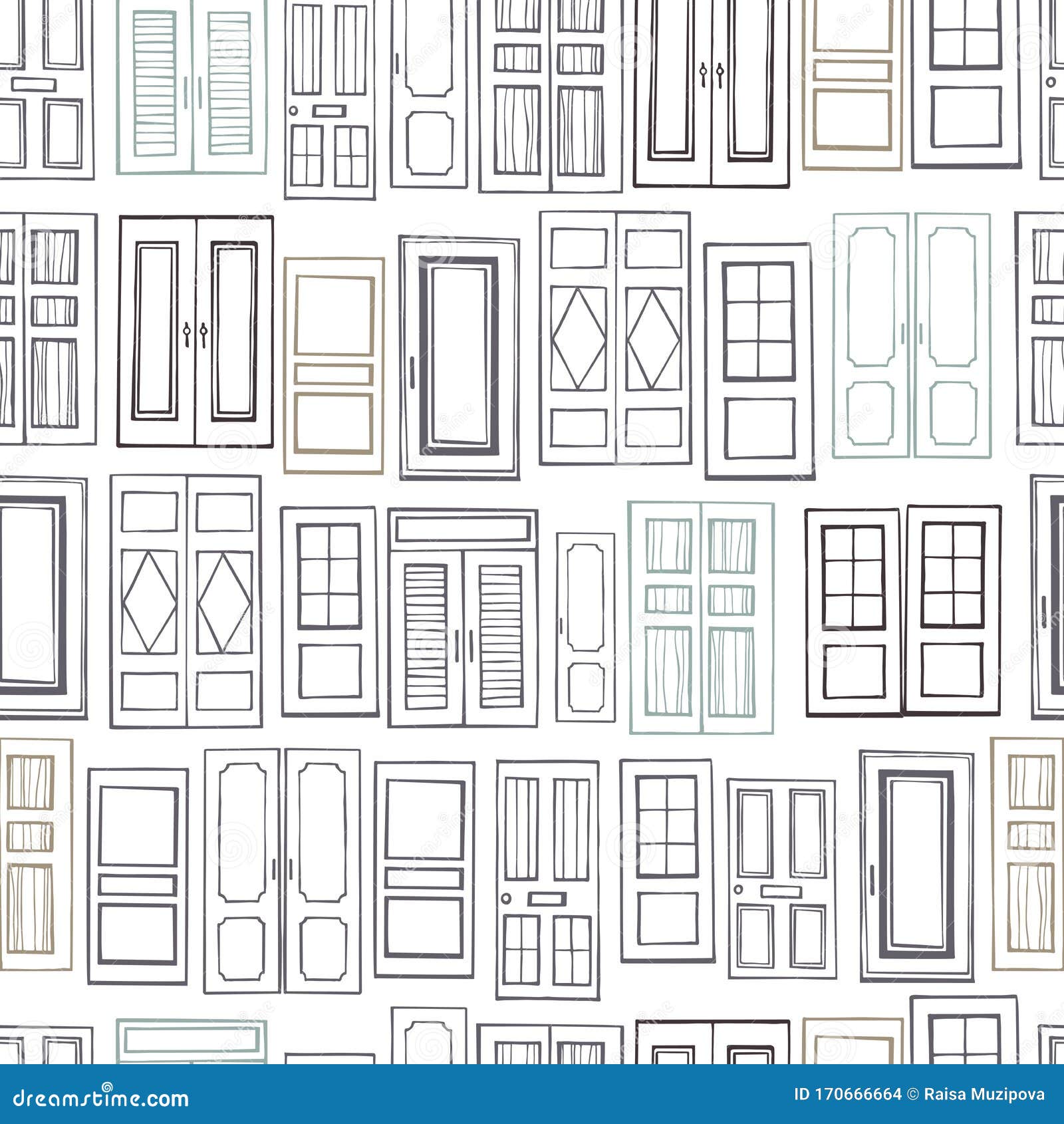 Hand Drawn Doors. Vector Seamless Pattern Stock Vector - Illustration ...