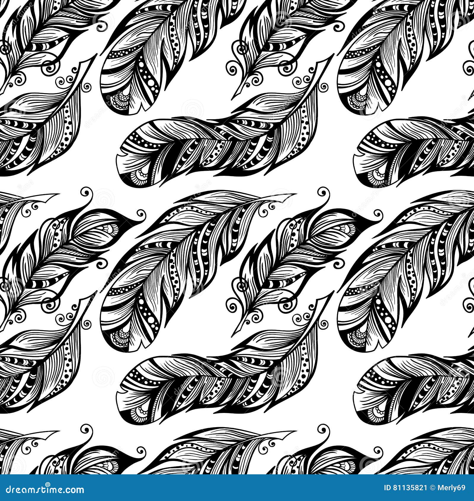 Hand Drawn Dotted Feathers Set on White Background Stock Vector ...