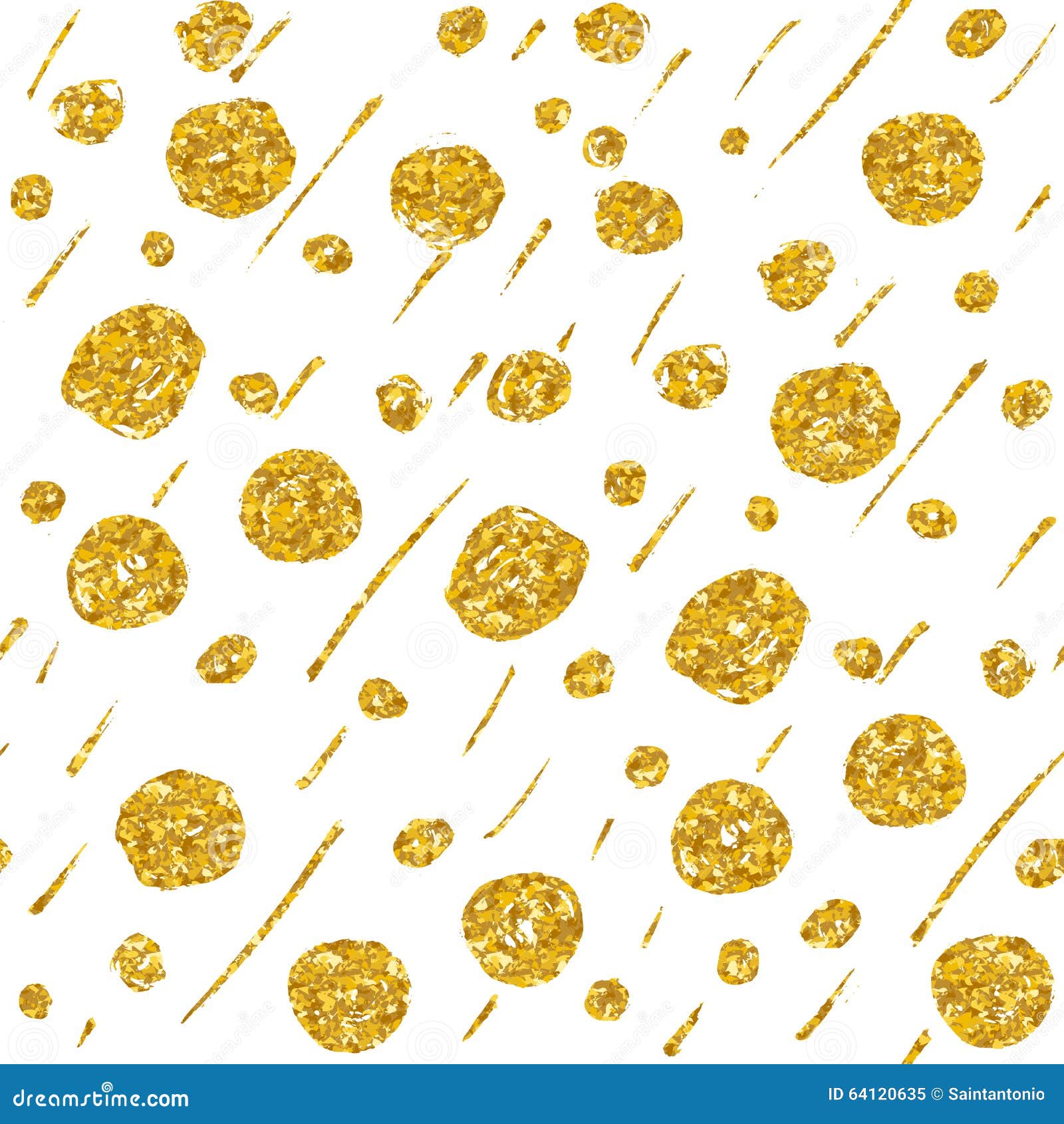 Hand Drawn Dotted Seamless Gold Glitter Pattern. Brush Circles and Dots ...