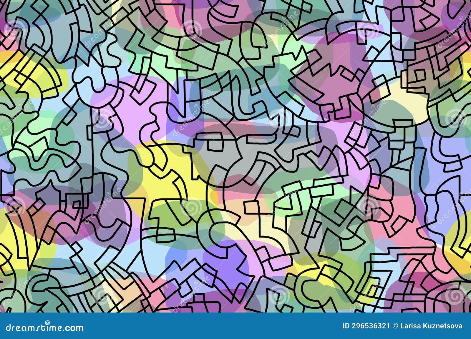 A Hand-drawn Drawing with Black Lines Painted in Bright Colors. Stock ...