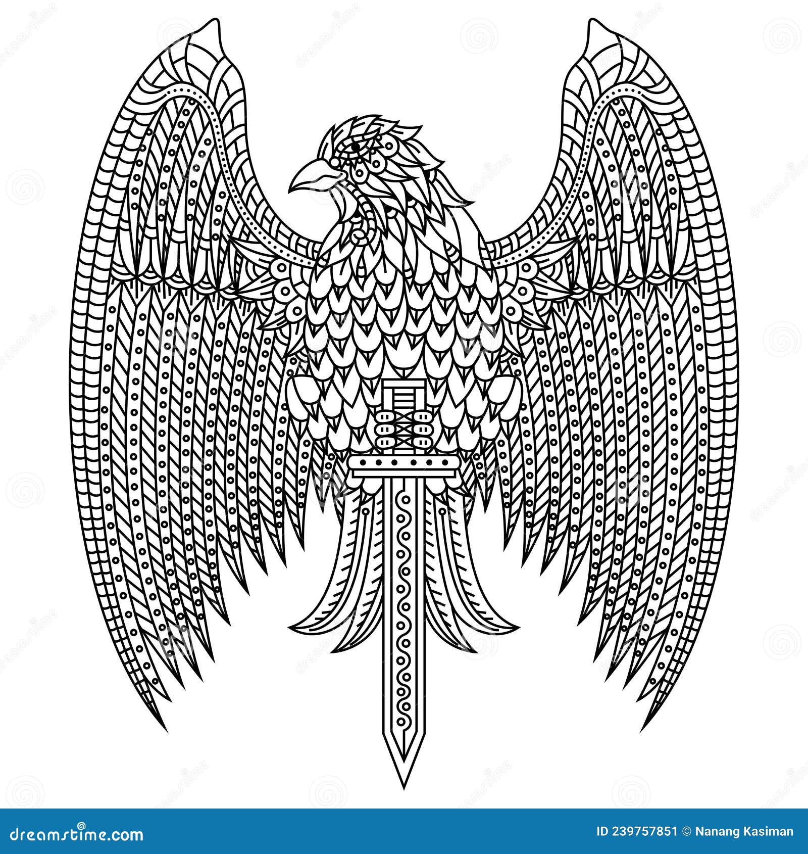 Hand Drawn of Eagle with Sword in Zentangle Style Stock Vector ...