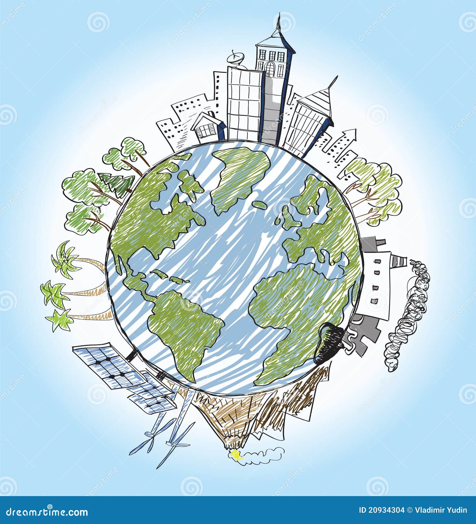 Hand drawn of earth stock vector. Illustration of global - 20934304