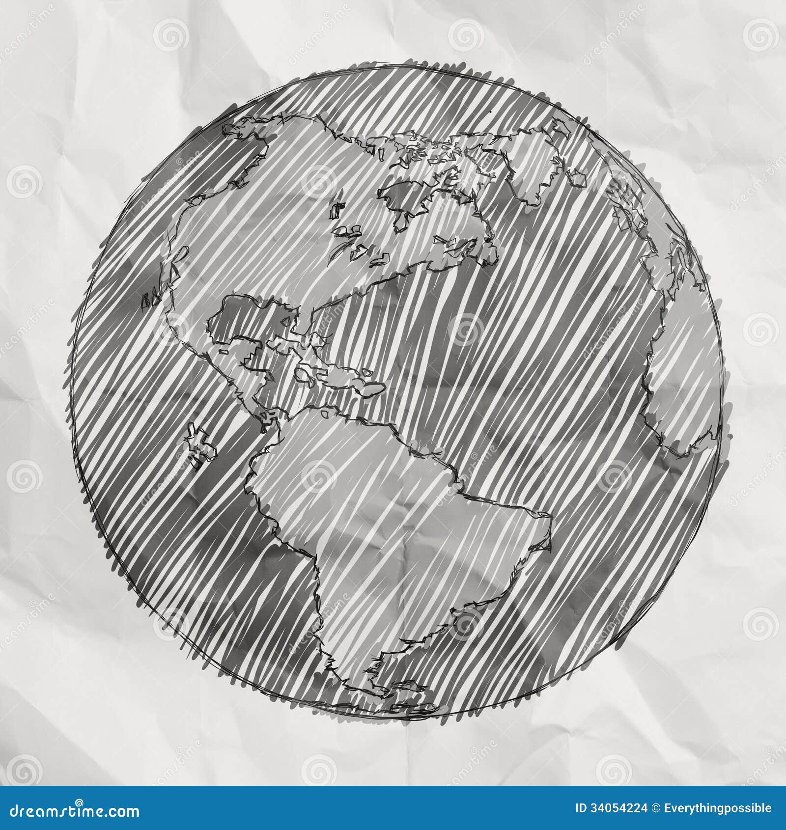 Hand drawn the earth stock illustration. Illustration of line - 34054224