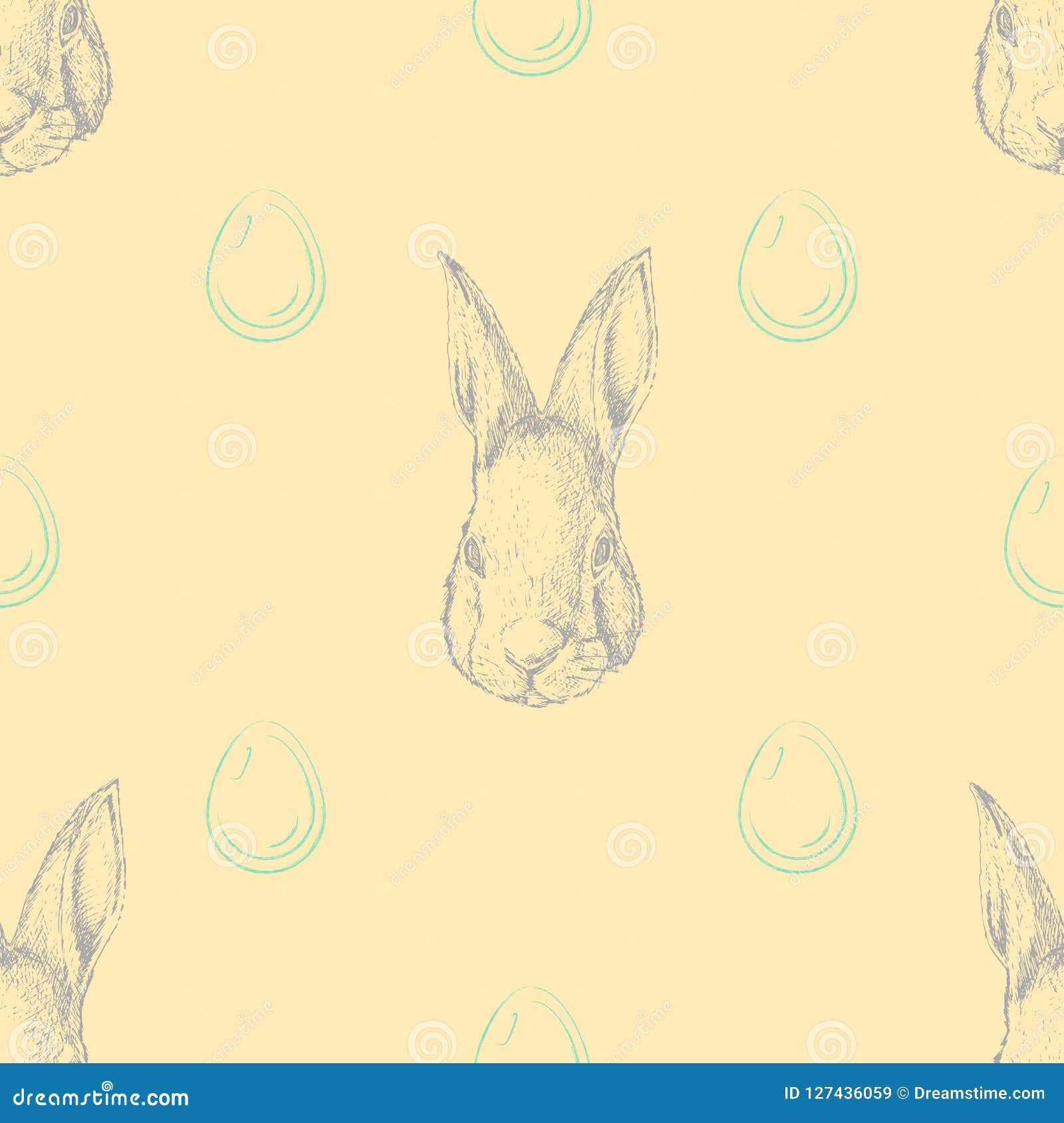 Hand Drawn Easter Bunny Head Seamless Pattern. Easter Rabbits Seamless ...