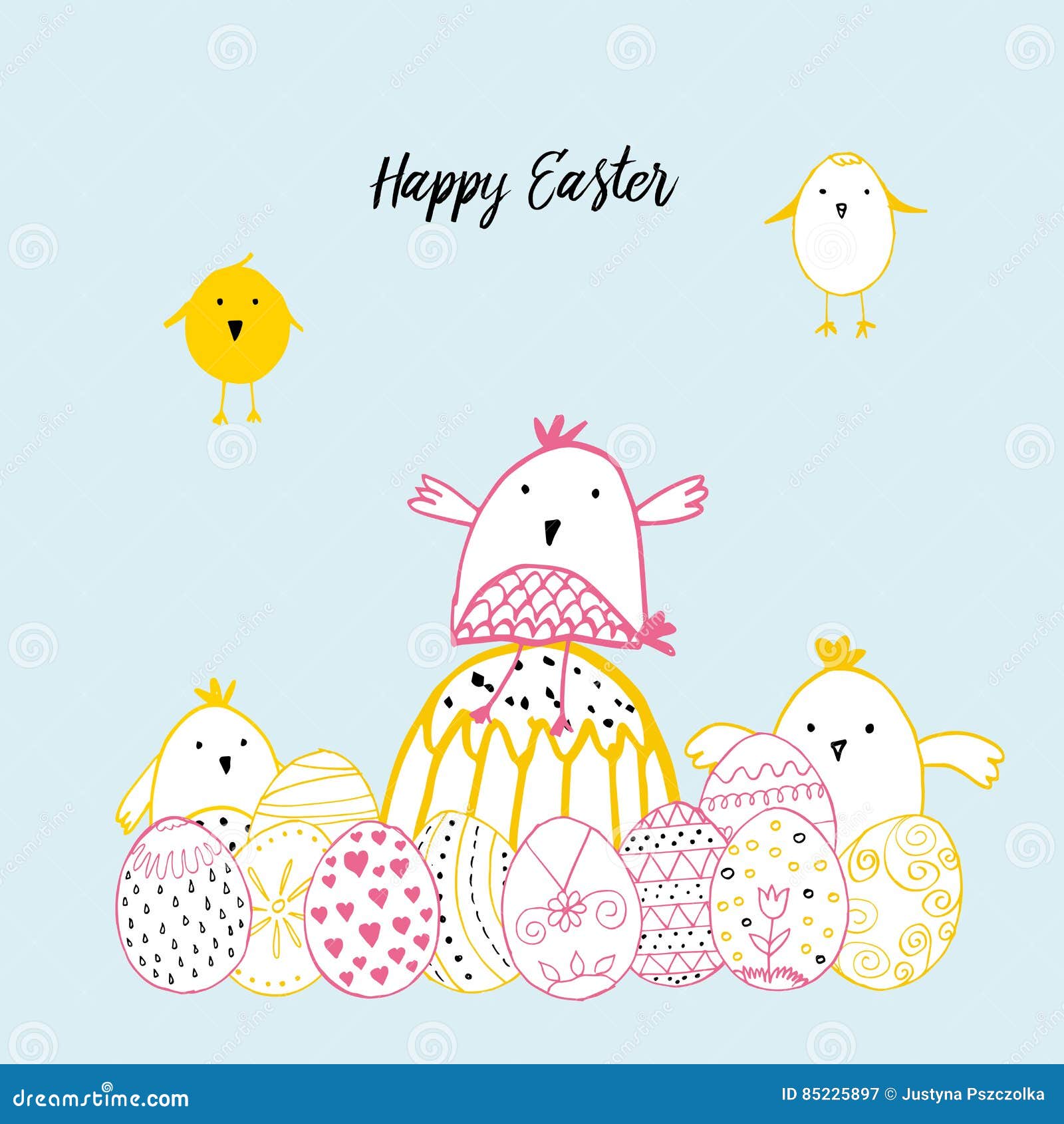 Hand drawn easter card stock vector. Illustration of bird - 85225897