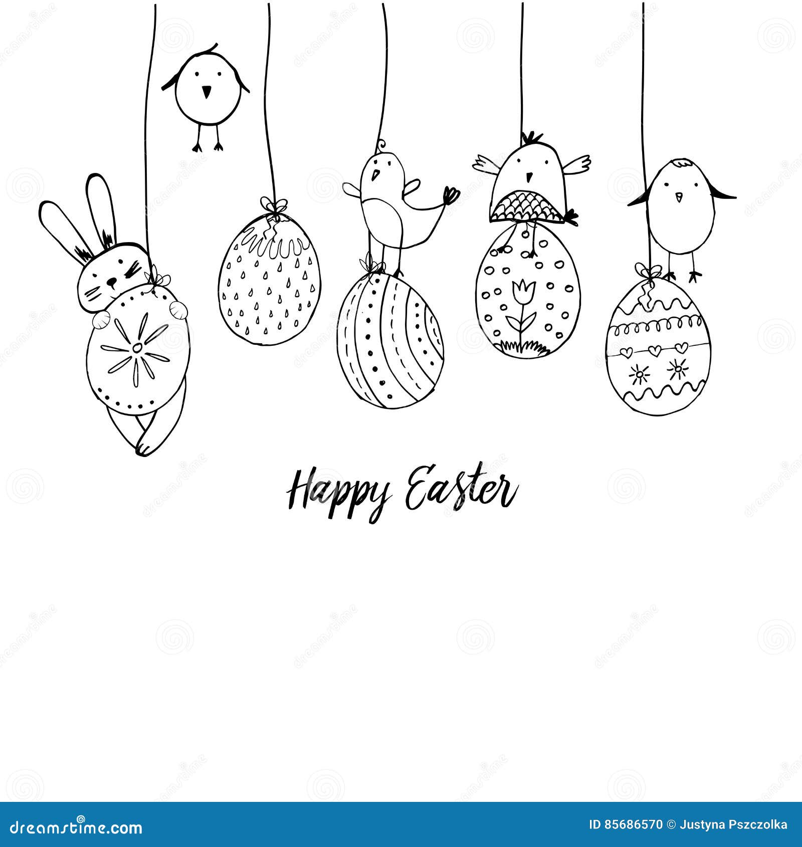 Hand drawn easter card stock vector. Illustration of hang - 85686570