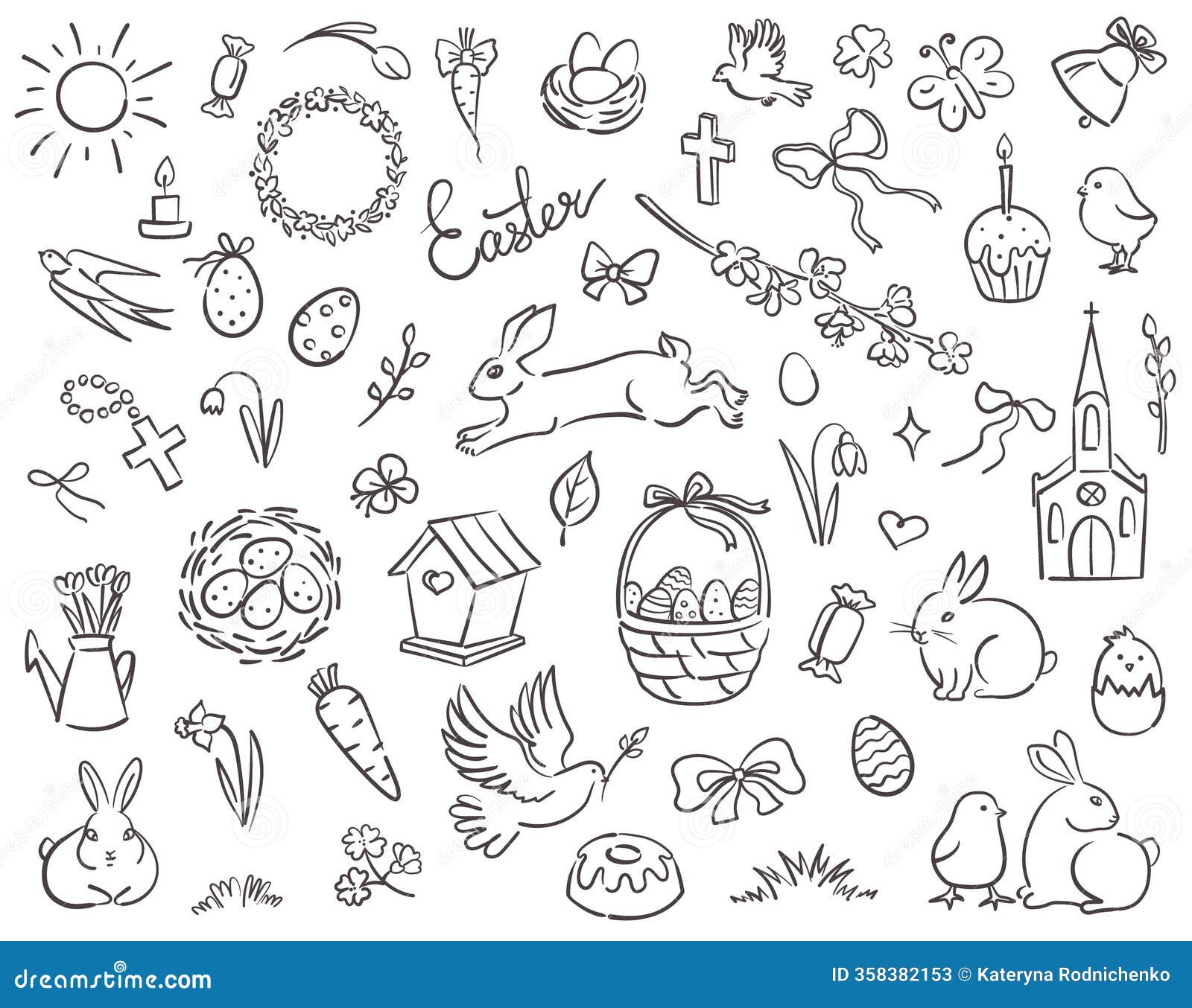 Hand drawn Easter symbols stock vector. Illustration of doodle - 358382153