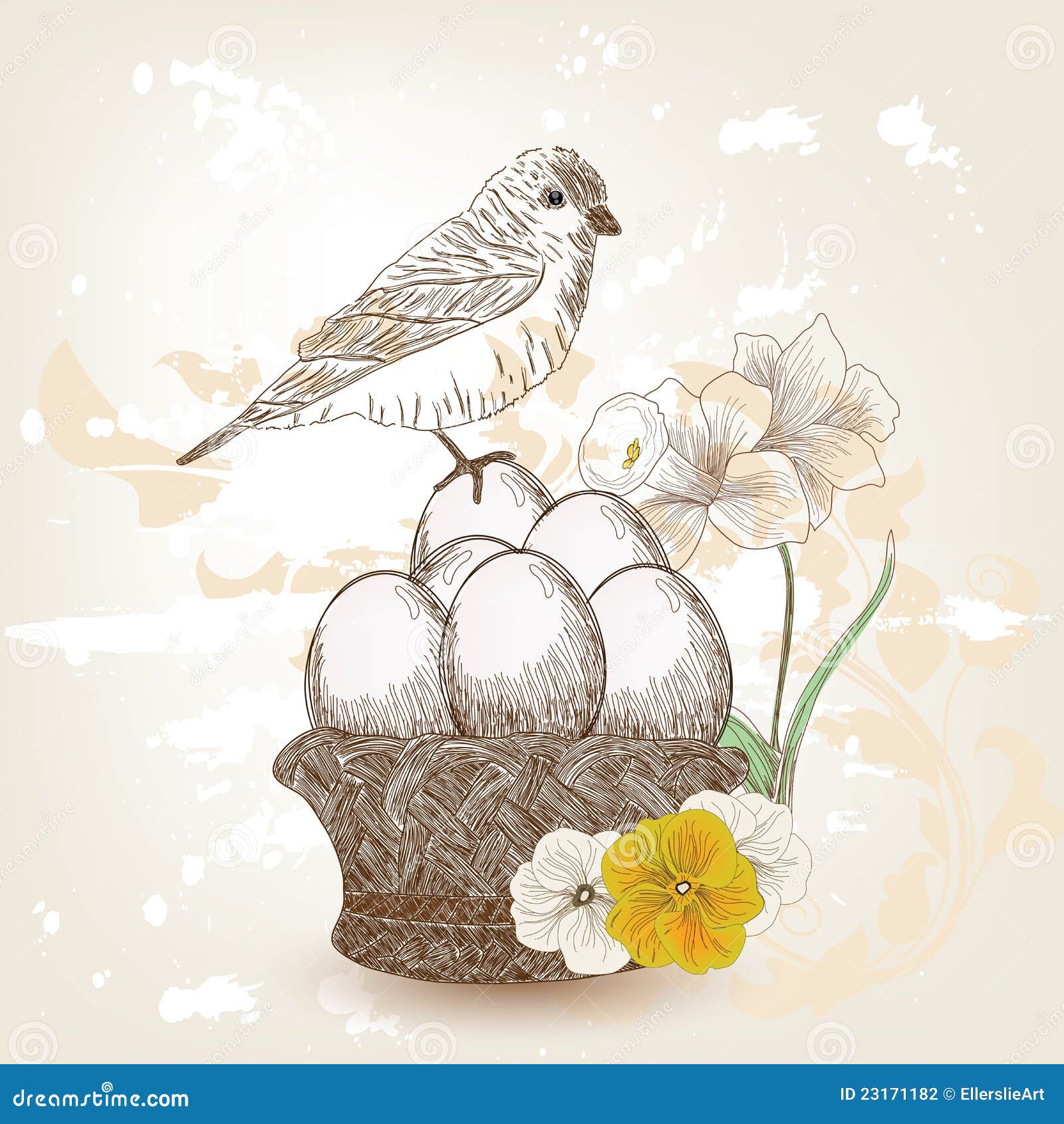 Hand drawn easter scene stock vector. Illustration of primroses - 23171182