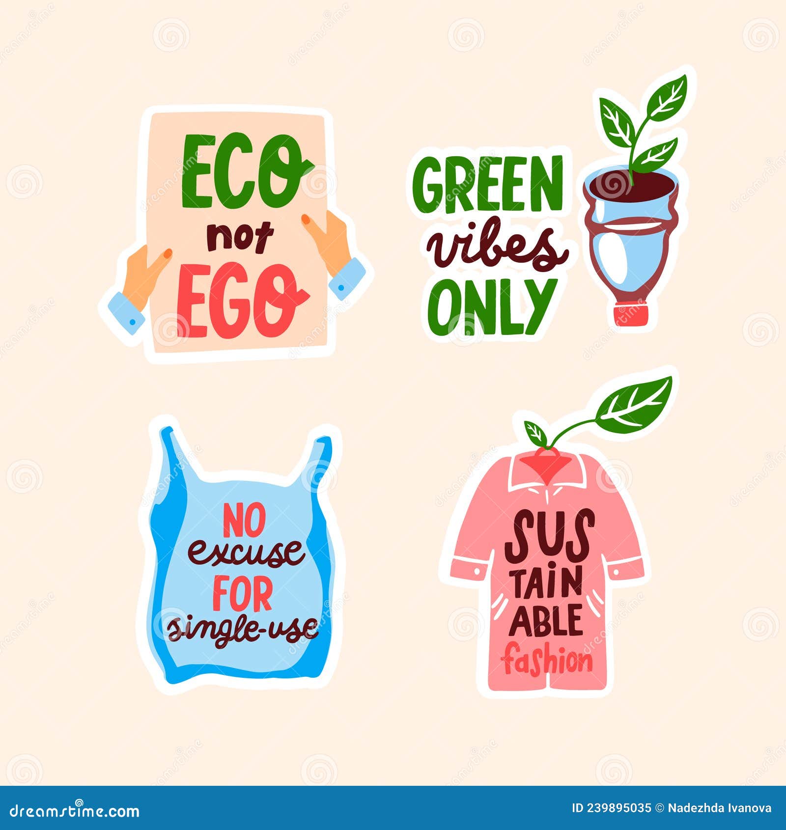 Hand Drawn Eco Friendly Labels Vector Illustration. Stock Vector ...