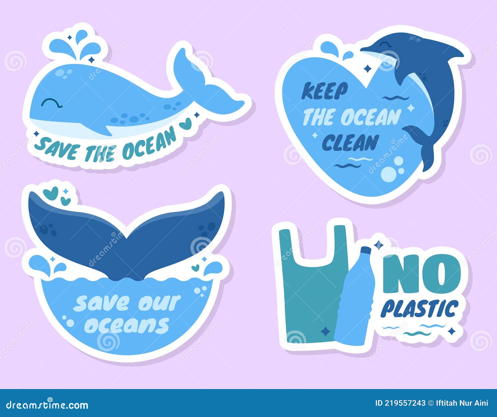 Hand Drawn of Ecology Protecting Concept Save the Ocean Sticker Set ...