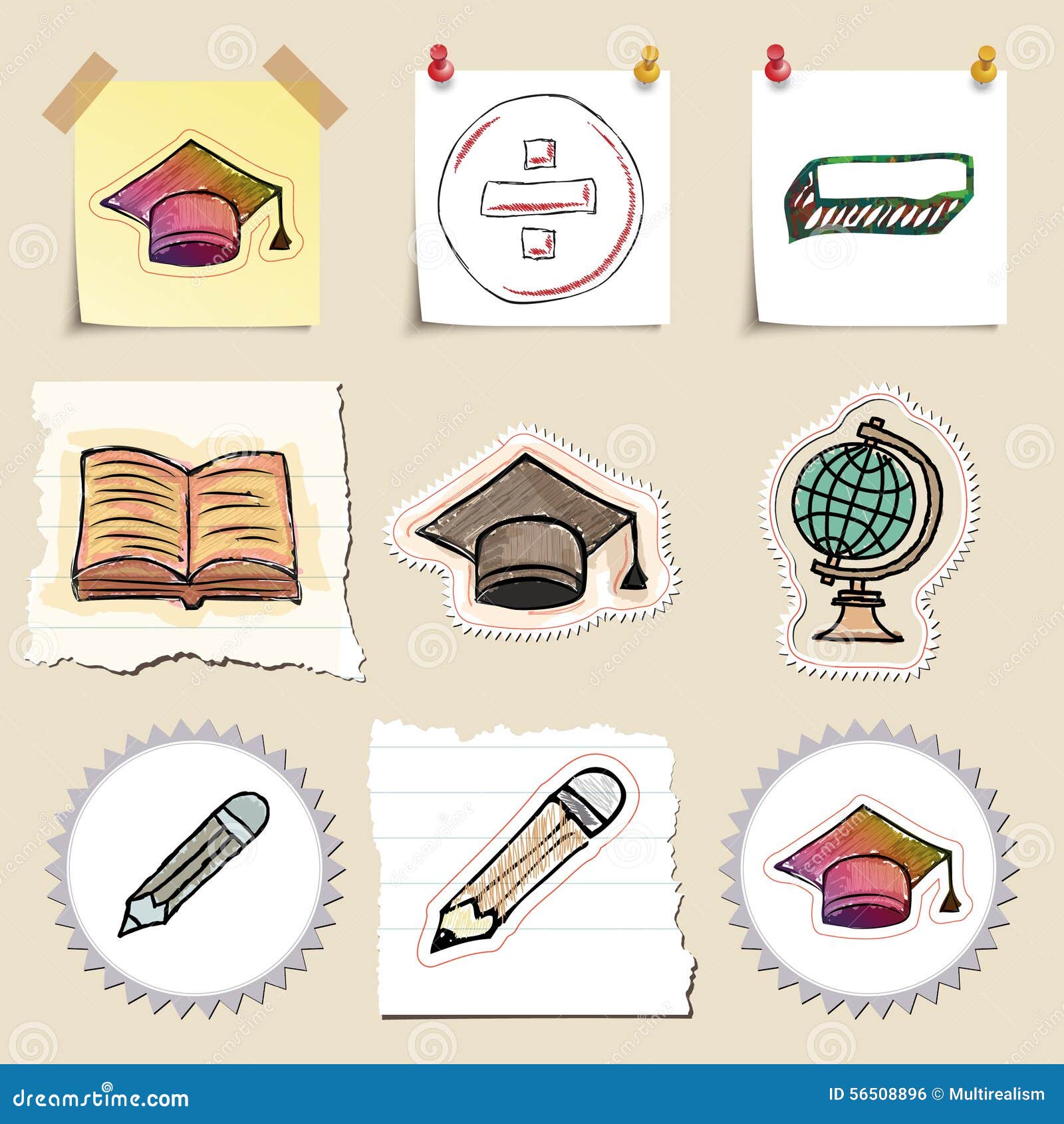 Hand Drawn Education Emblems Set. Isolated Stock Vector - Illustration ...