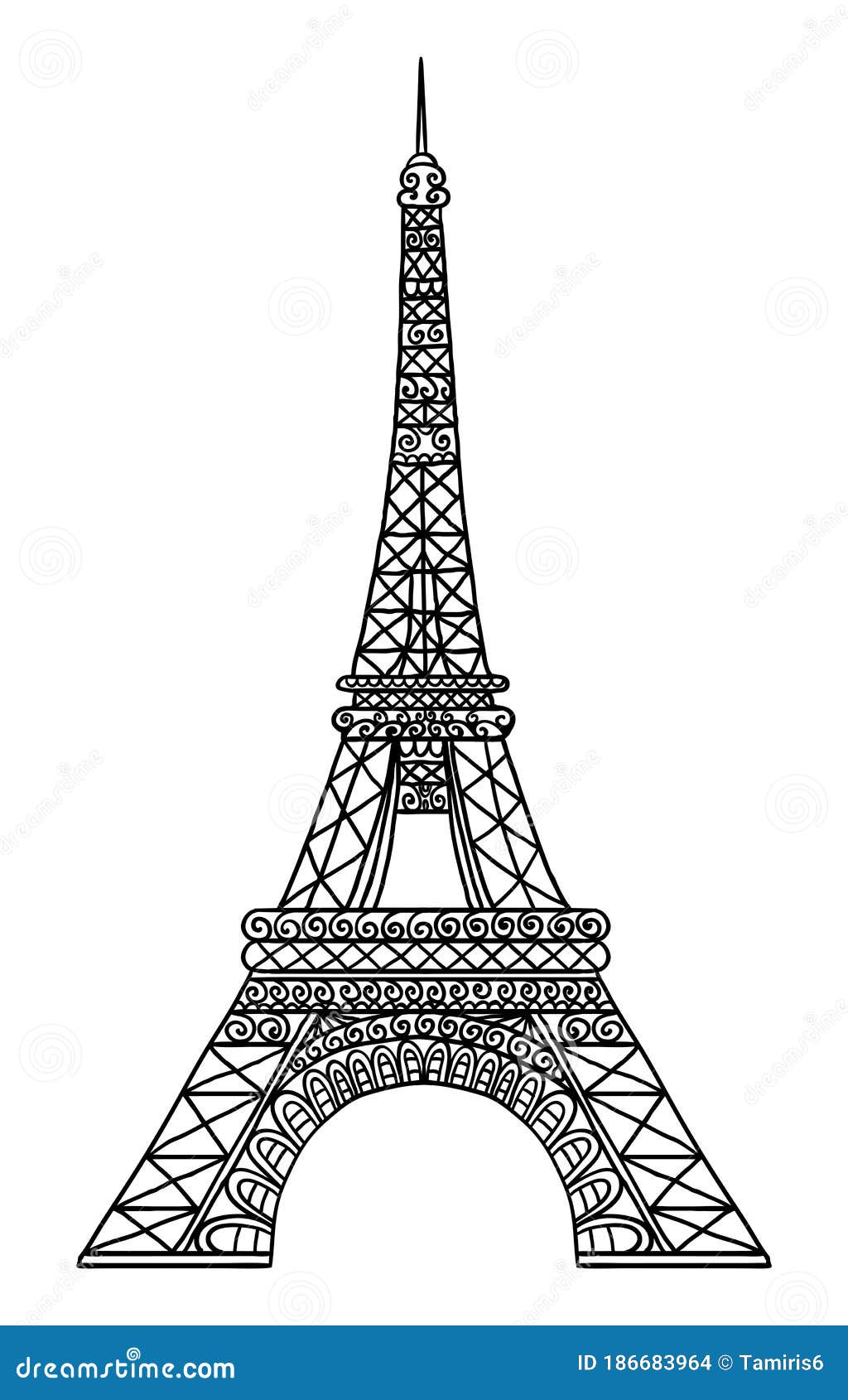 Hand Drawn Eiffel Tower Line Art Illustration. Paris Symbol On White ... Hand Drawn Eiffel Tower Line Art Illustration. Paris Symbol On White ...