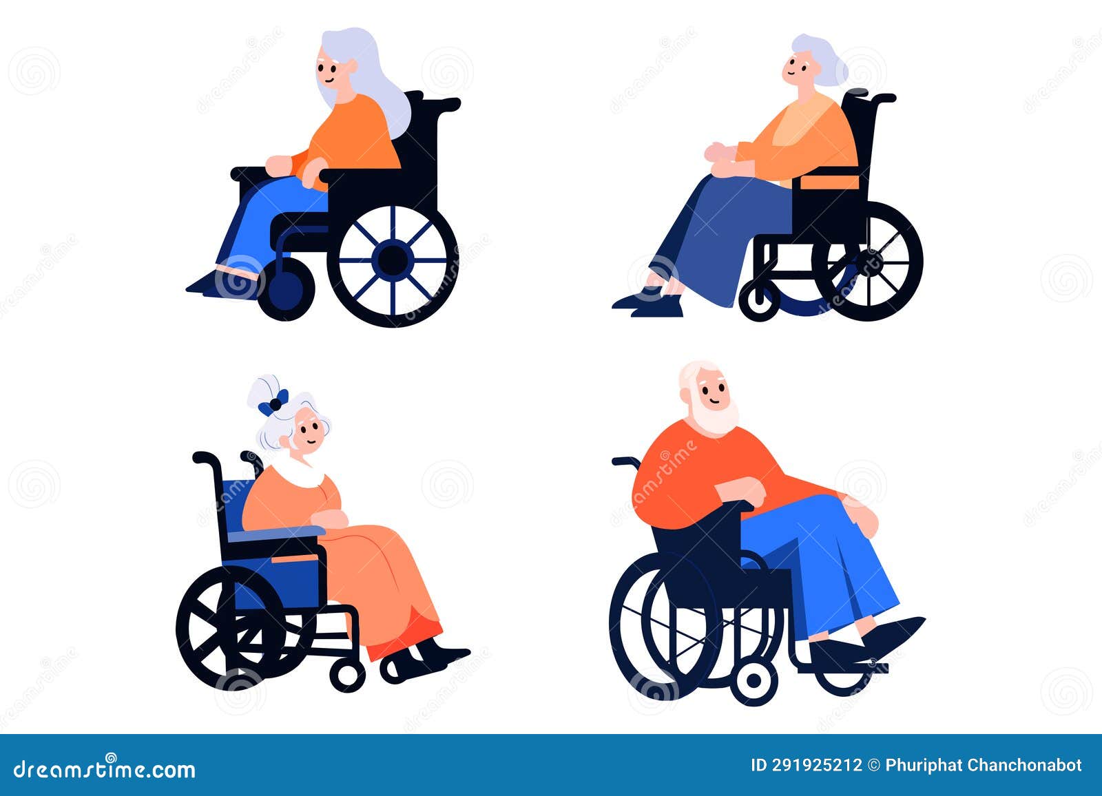 Hand Drawn Elderly Character Sitting in a Wheelchair in Flat Style ...