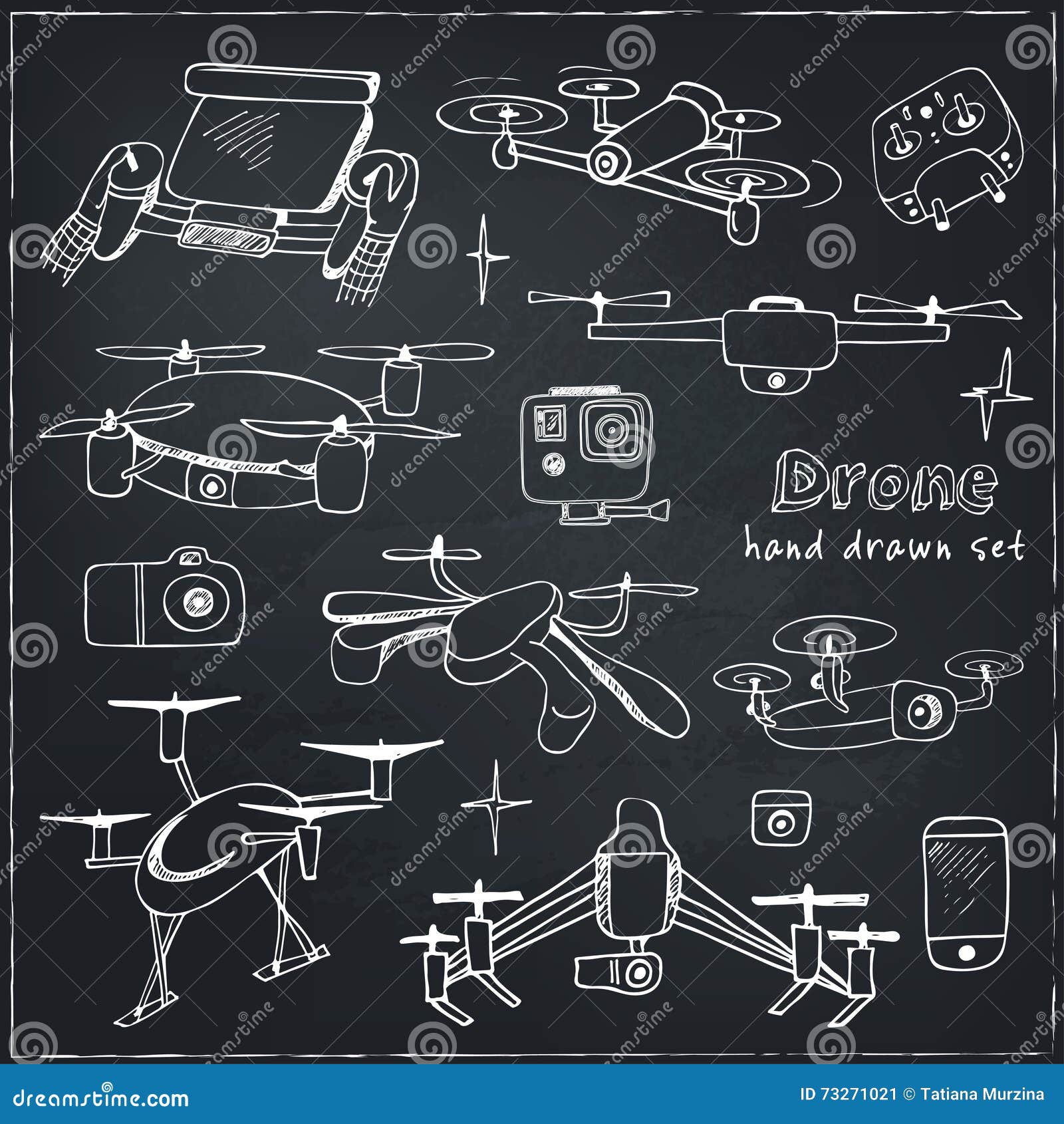 Hand Drawn Element Drone and Controller Connecting. Stock Vector ...