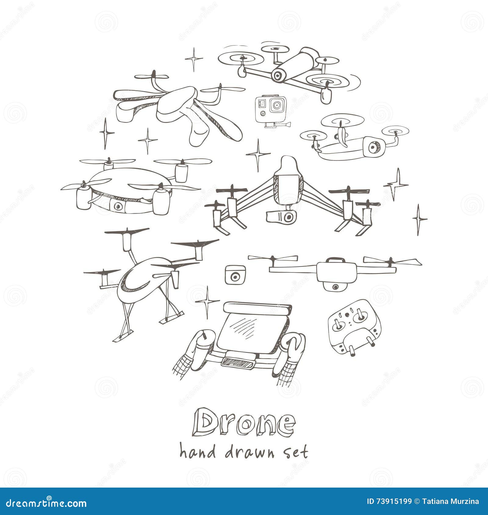 Hand Drawn Element Drone and Controller Connecting. Stock Vector ...