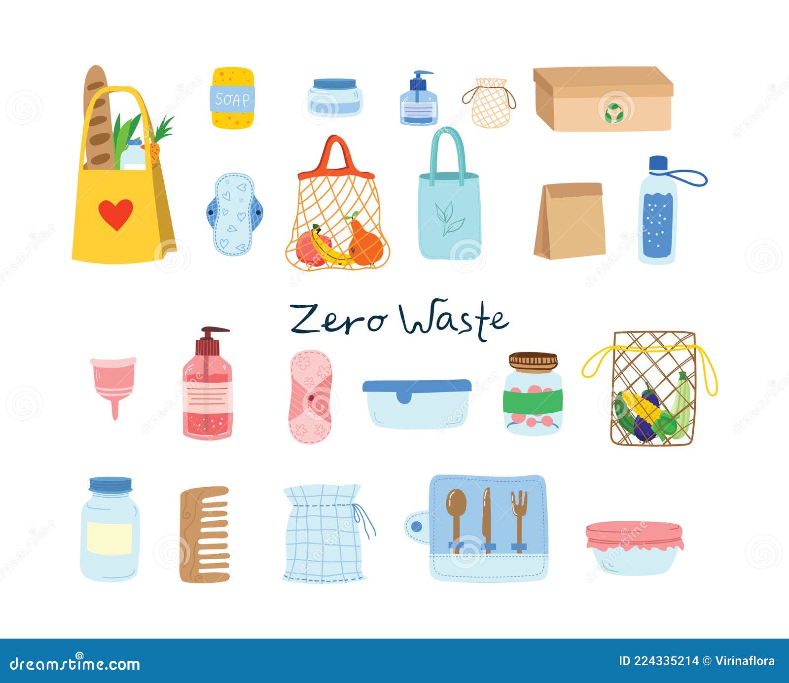 Hand Drawn Elements of Zero Waste Life in Vector. Eco Style. No Plastic ...