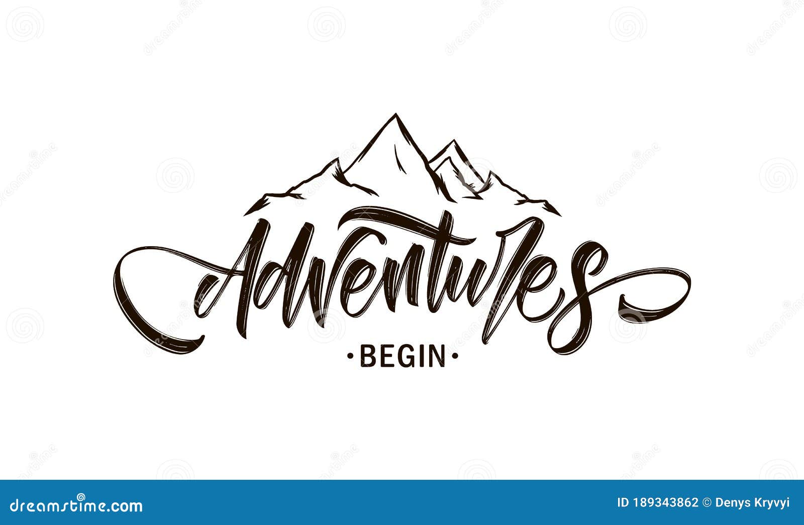 Hand Drawn Emblem with Mountains Sketch and Handwritten Lettering of ...