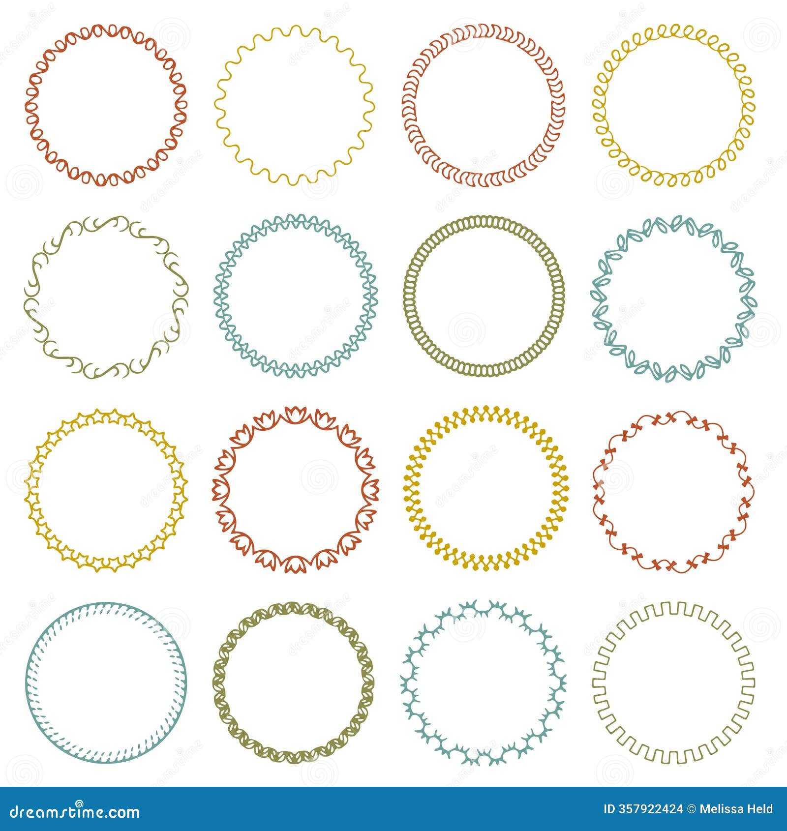 Hand Drawn Embroidery Stitch Round Frames Stock Illustration ...