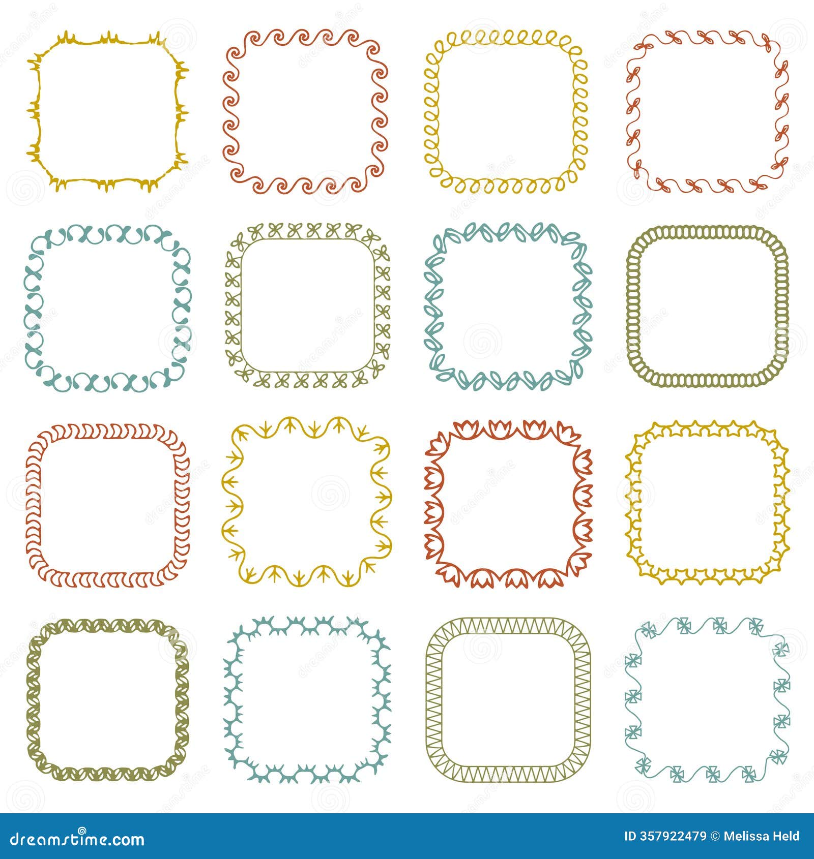 Hand Drawn Embroidery Stitch Square Shape Frames Stock Illustration ...