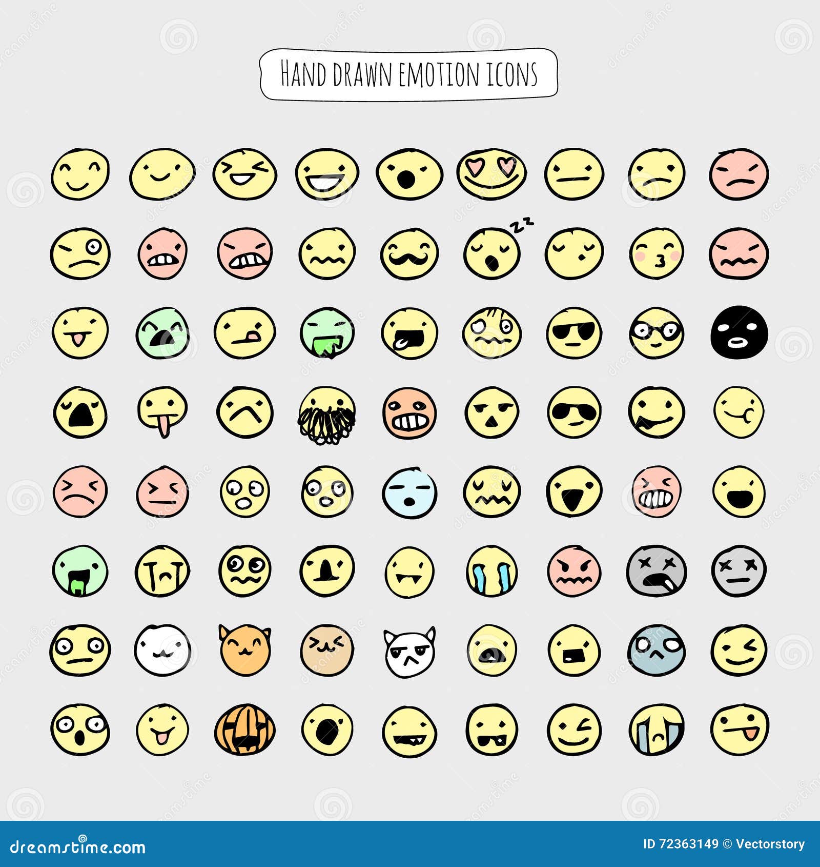 Hand drawn emotion icons stock vector. Illustration of emotion - 72363149
